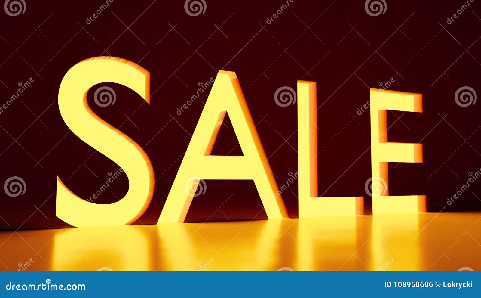 Big Yellow Light Emitting Sale Carved in a Red Wall - 3D Rendering ...
