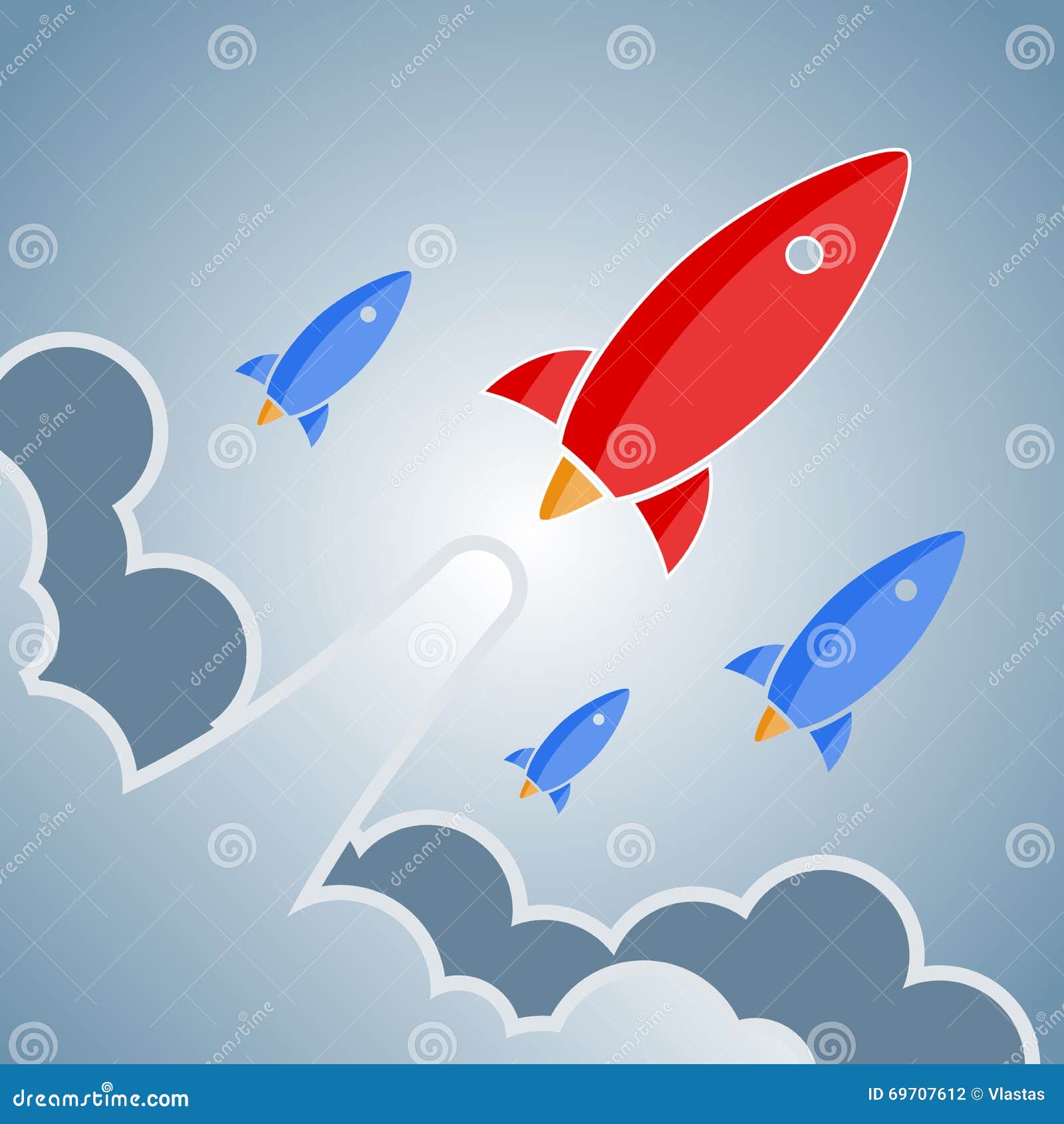 Big Red and Smaller Blue Rockets. Vector Retro Design Elements. Stock ...