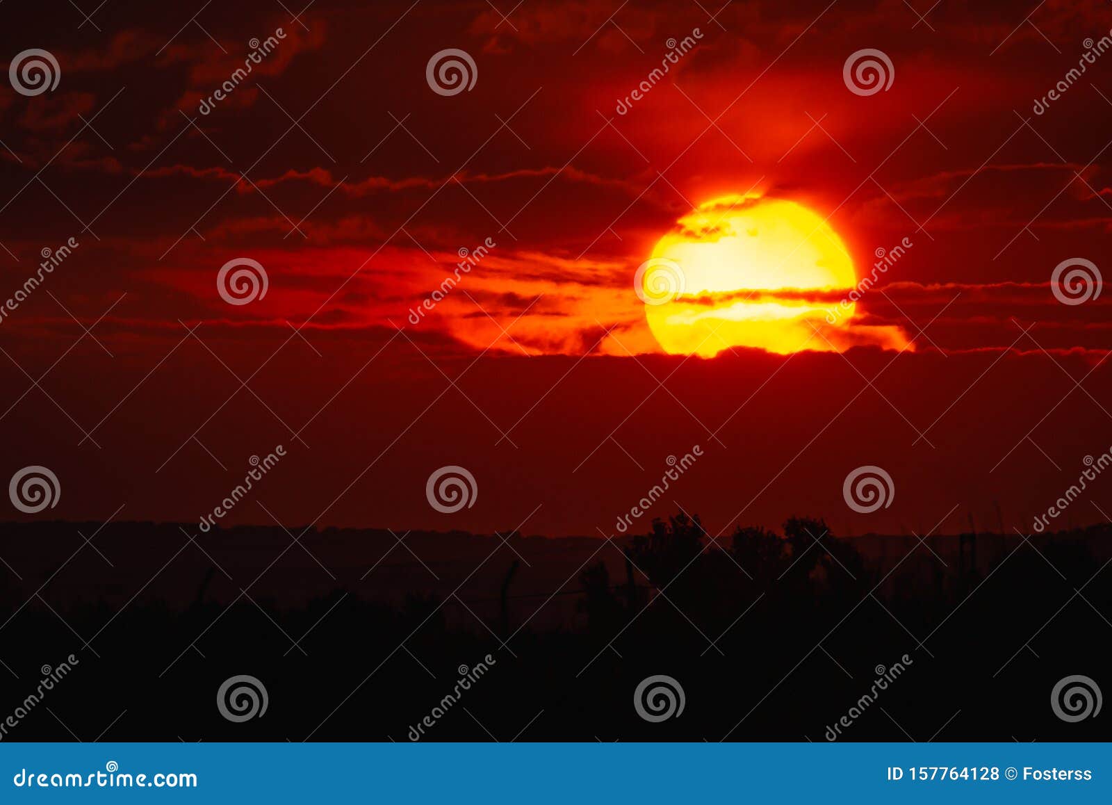 Big Red Sun and Clouds in the Sunset Stock Photo - Image of nature ...