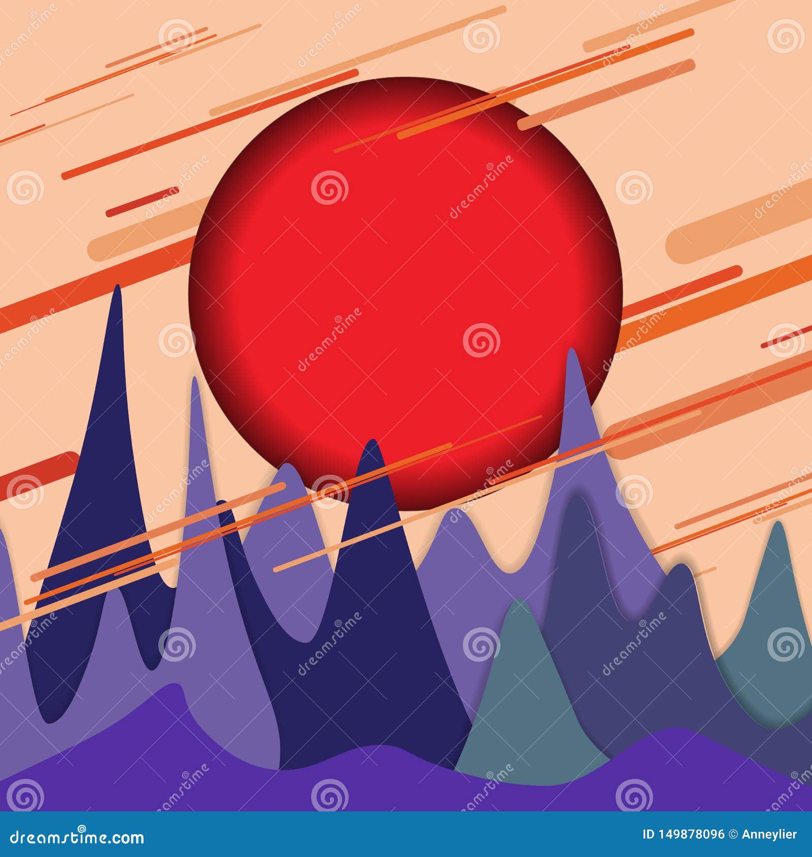 Big Red Sun in the Mountains Stock Vector - Illustration of abstract ...