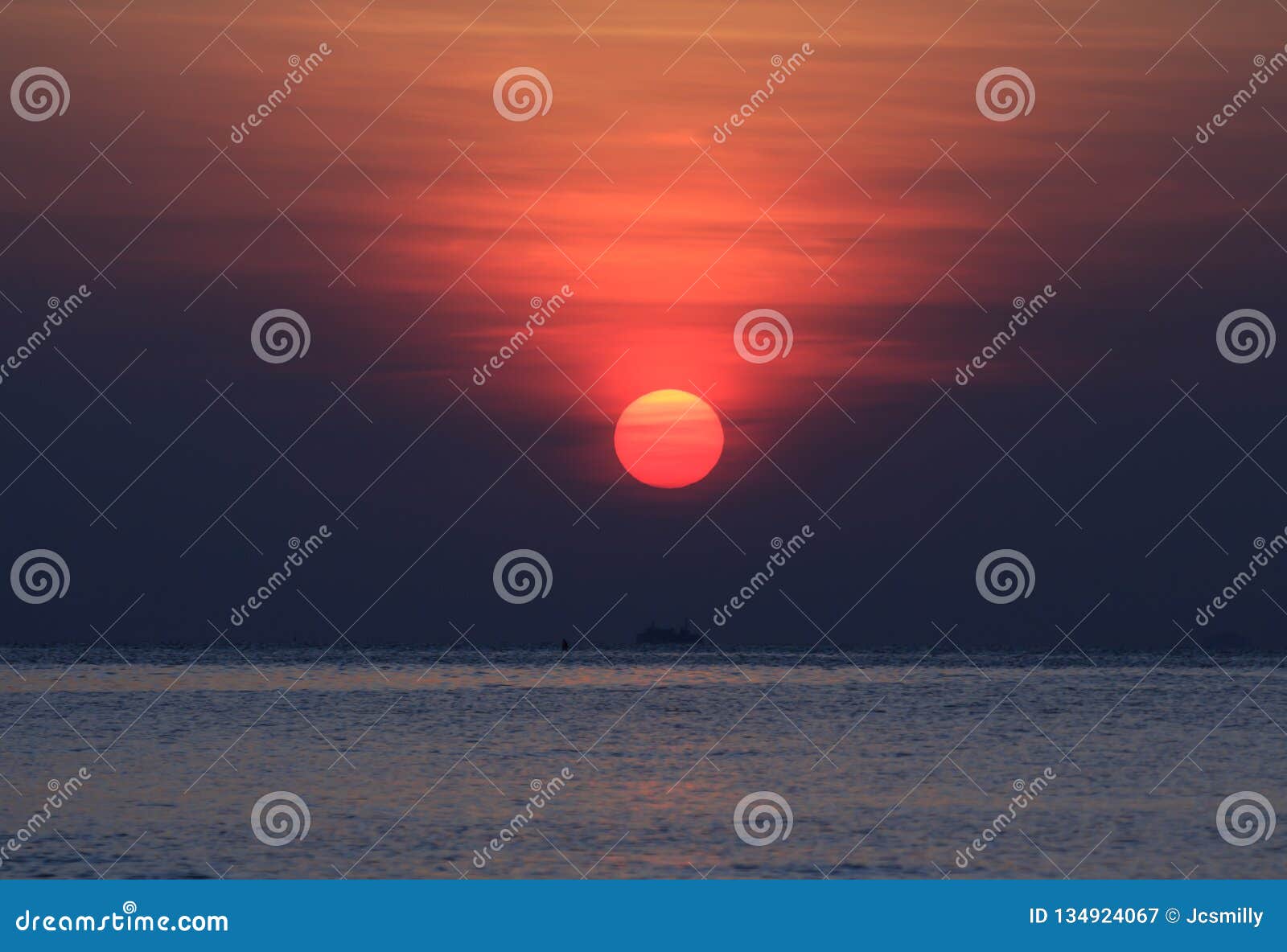 Big Red Sunset Tropical Sea Background Stock Image - Image of color ...