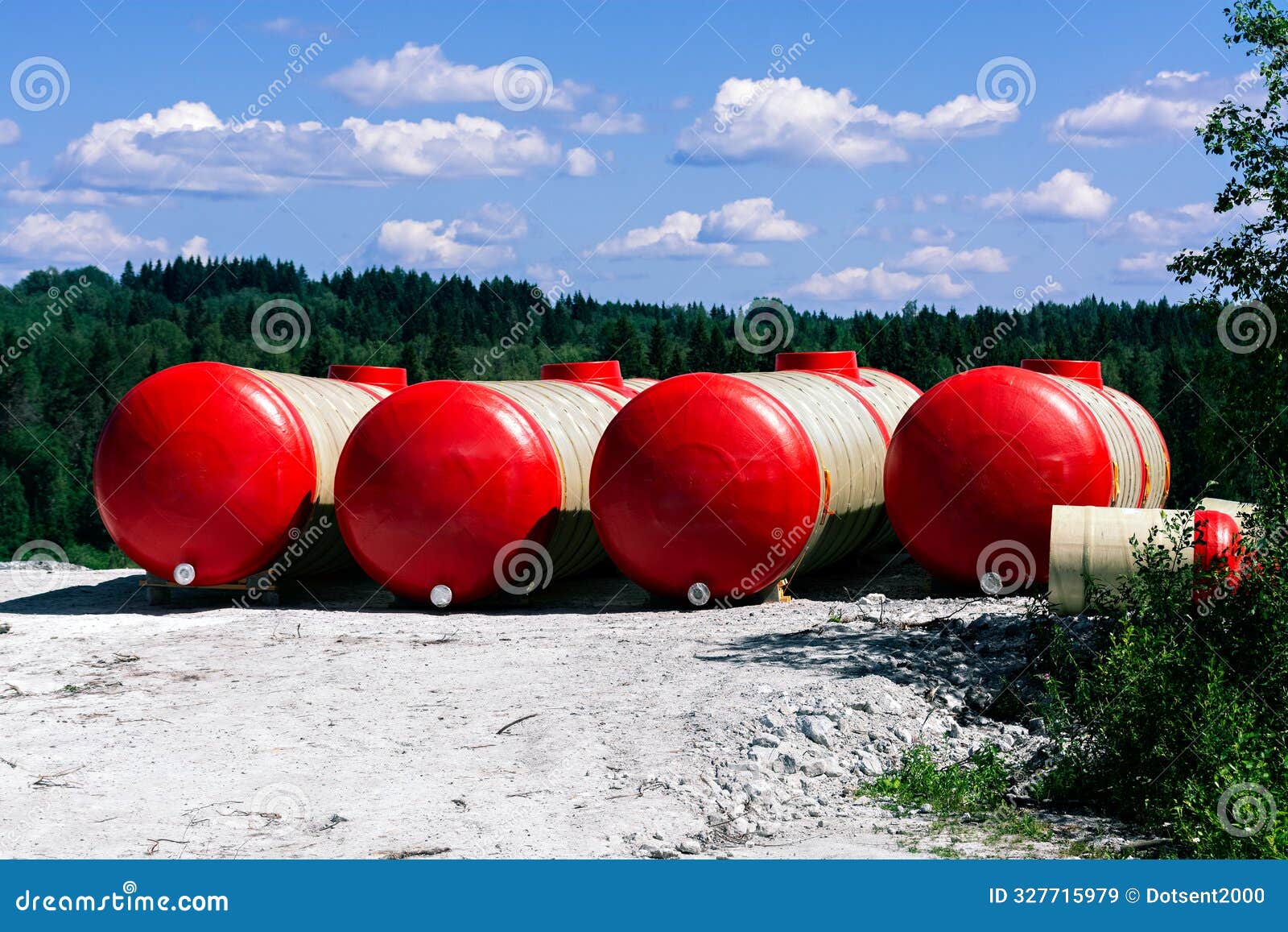 Big red tanks stock image. Image of tanks, green, bushes - 327715979