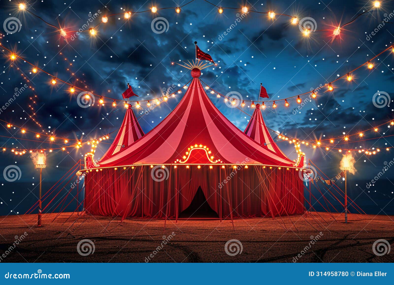 Big Red Tent of Circus with Many Lights Stock Illustration ...
