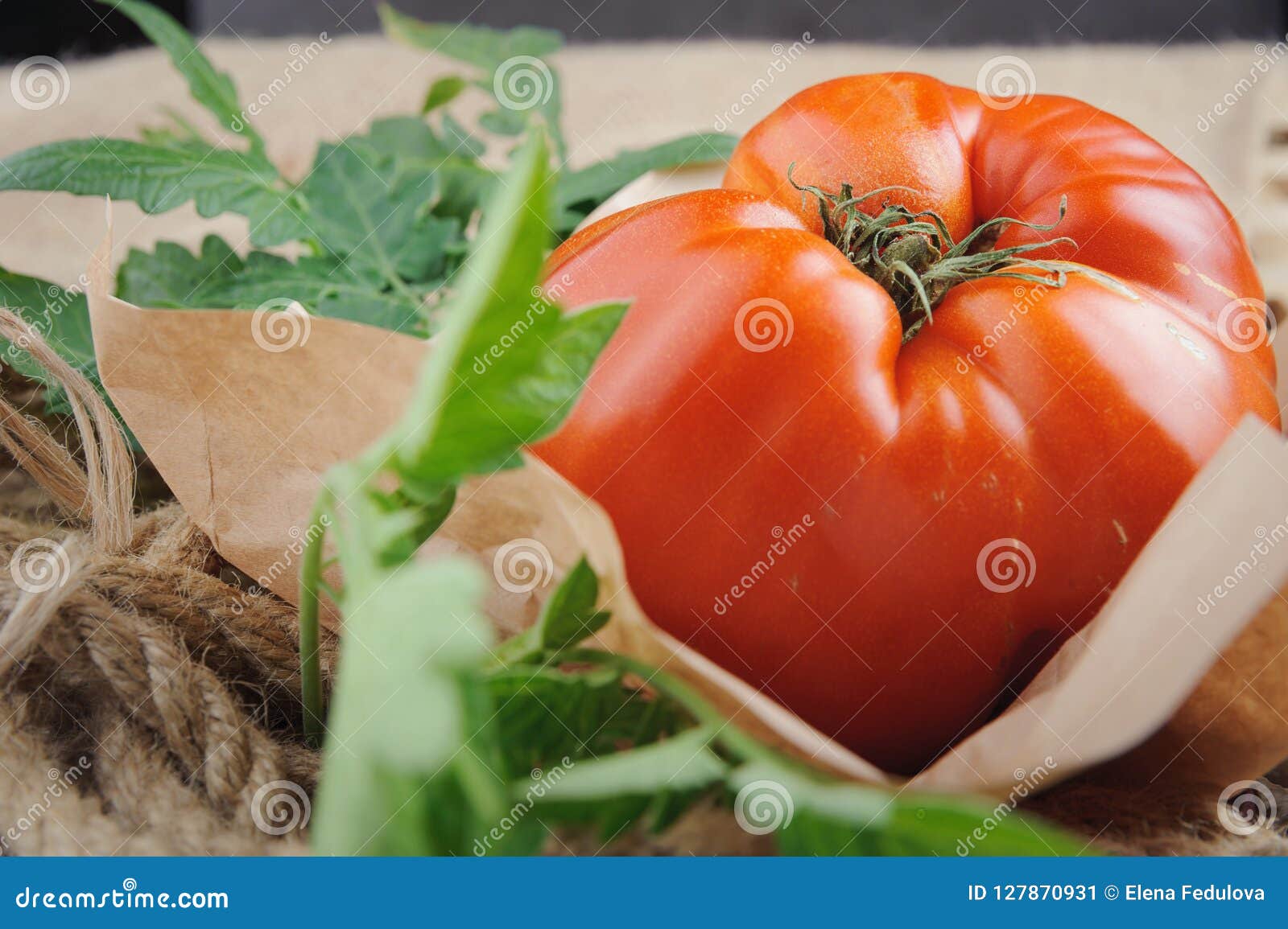 The Big Red Tomato is Packed in Brown Paper. Stock Image - Image of ...