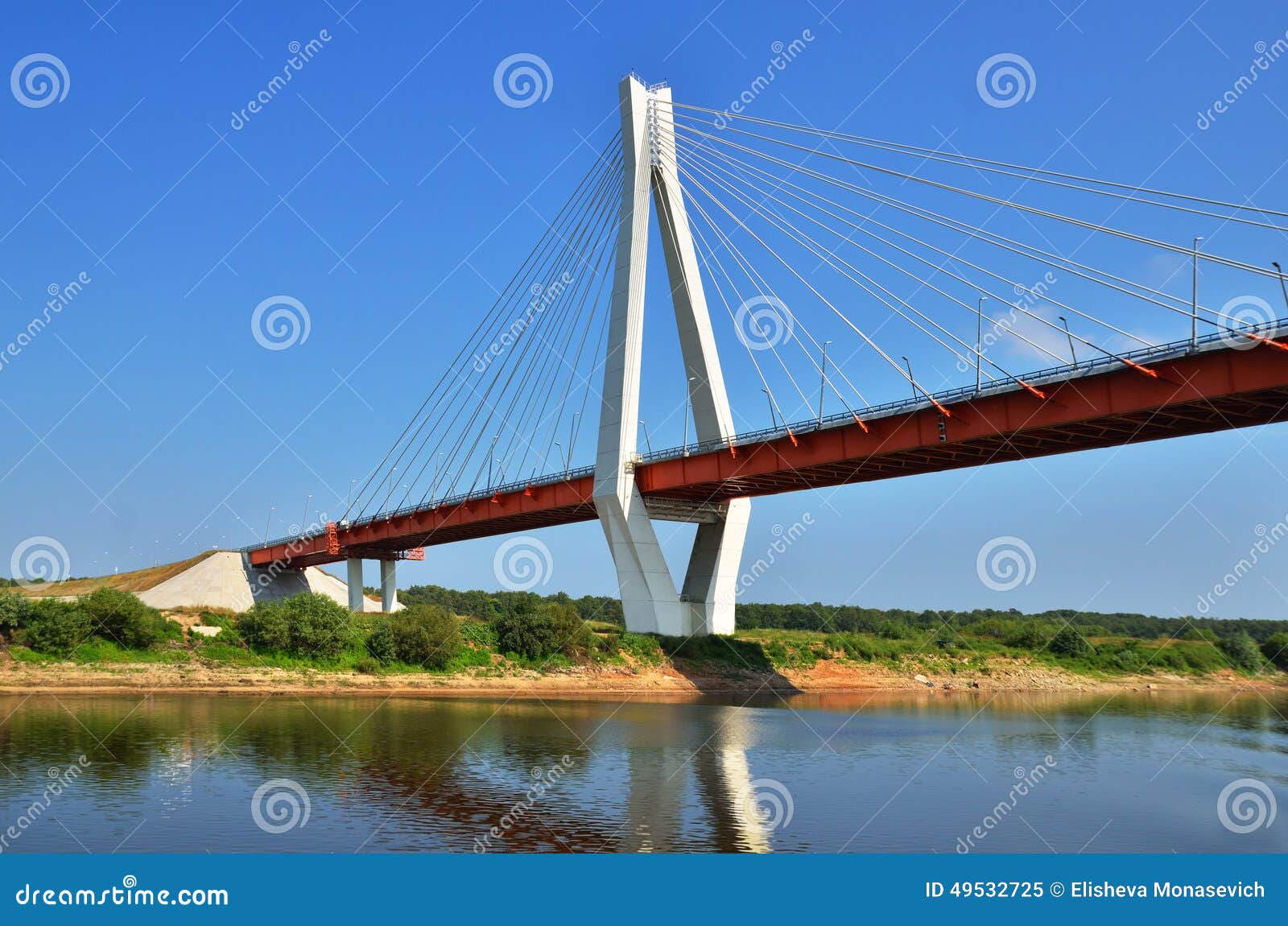 A Big Red and White Bridge through the River Stock Image - Image of ...