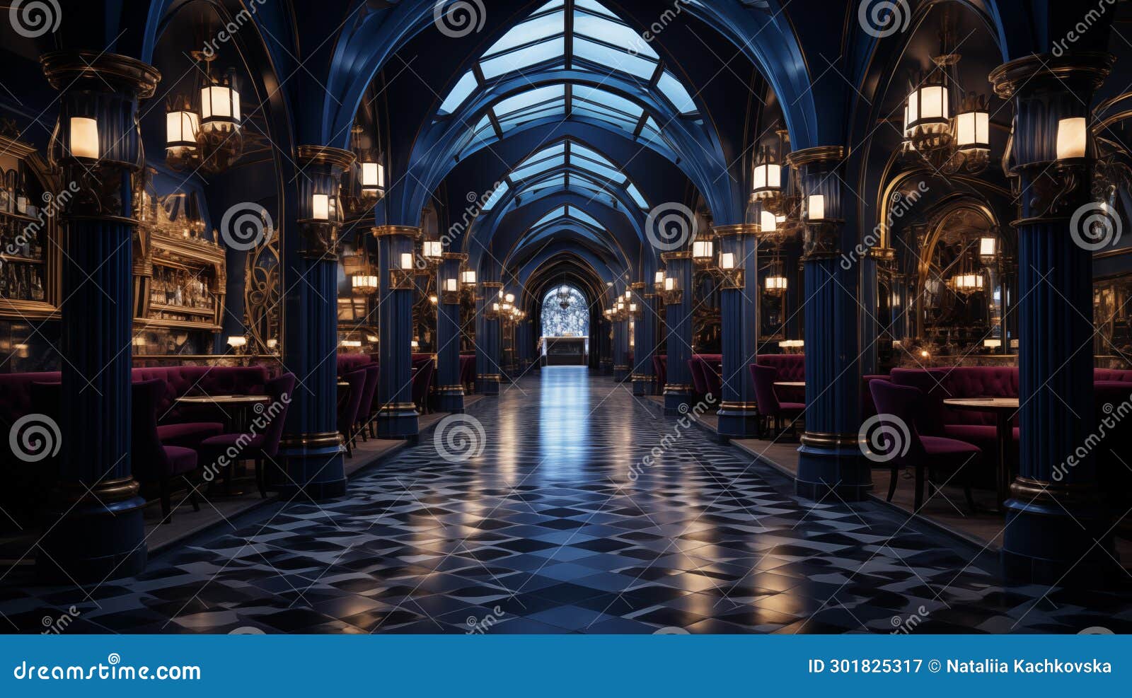 Big Restaurant with Hallway Stock Illustration - Illustration of ...