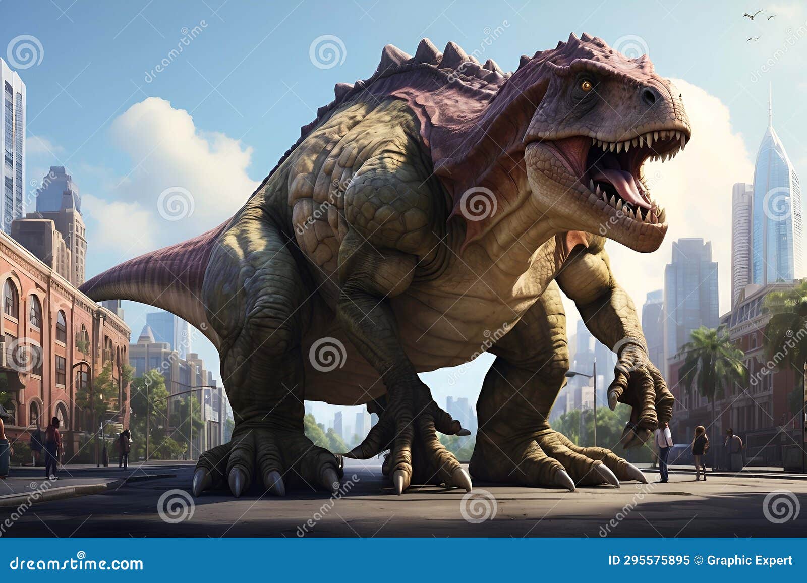 A Big Rex Dinosaur in a City Illustrations Stock Illustration ...