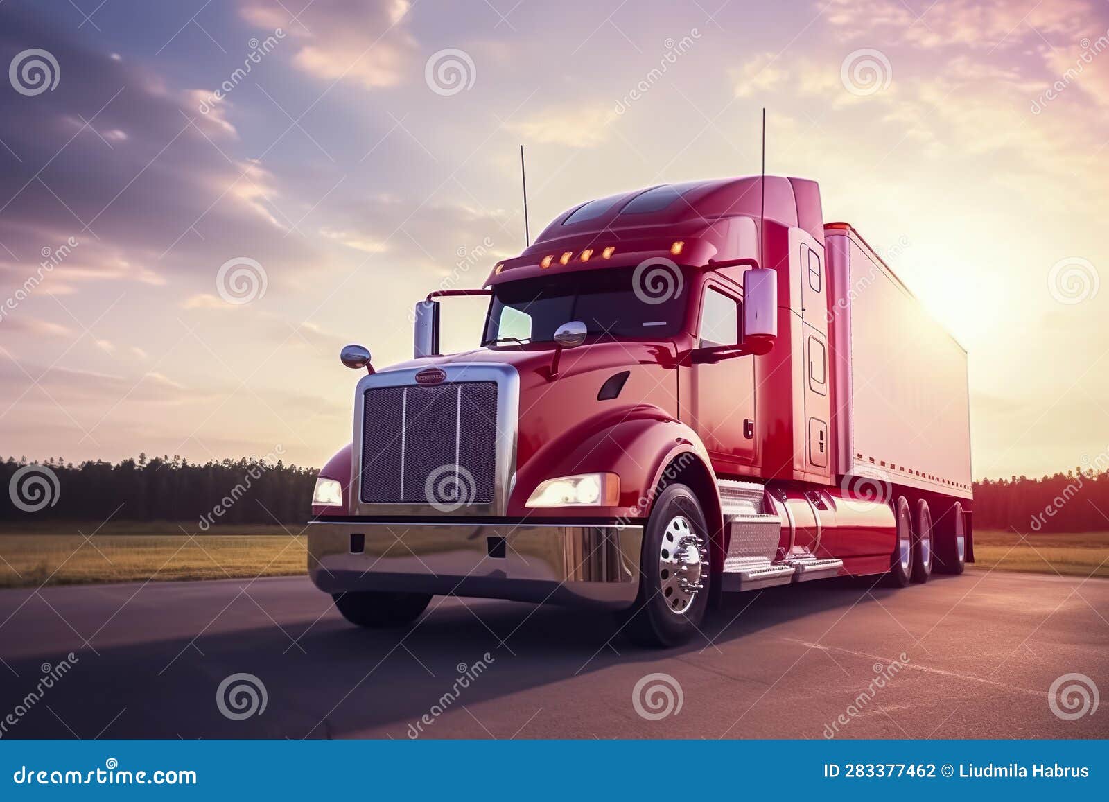 Big Rig Semi Truck on the Road at Sunset. Generative AI Stock ...