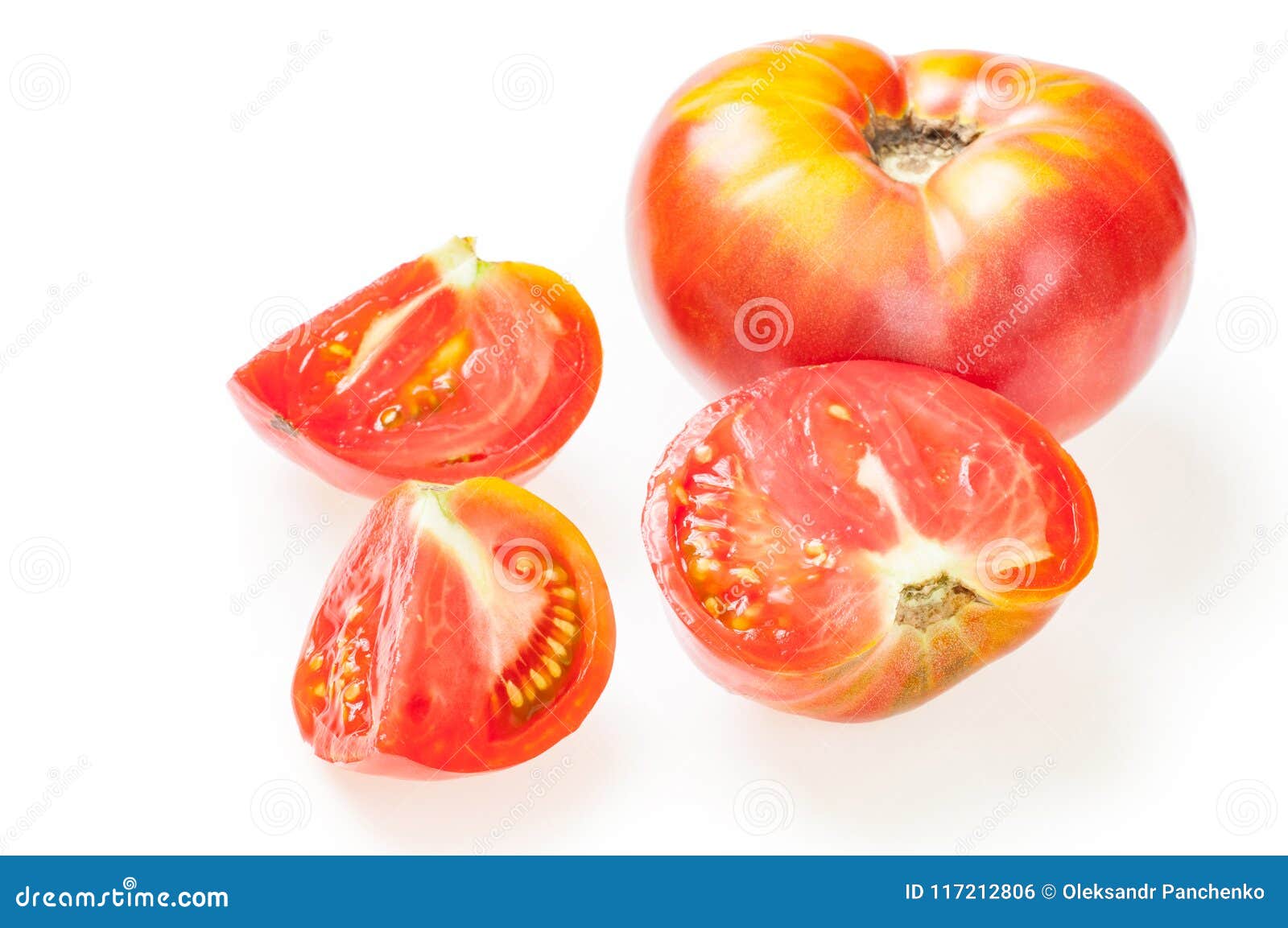 Big Ripe Tomato with Cut Slices Isolated on White Stock Photo - Image ...