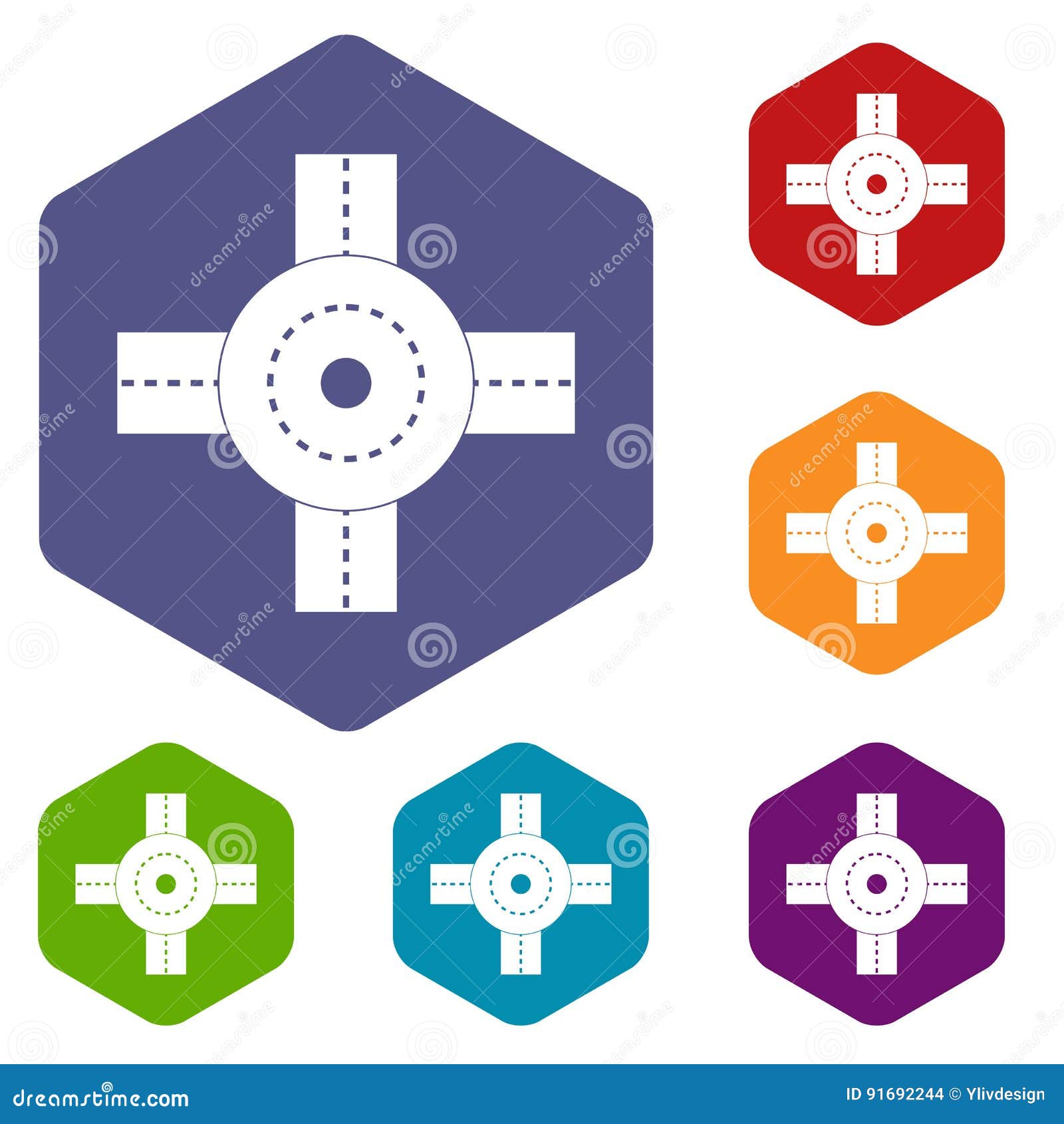 Big Road Junction Icons Set Hexagon Stock Vector - Illustration of icon ...