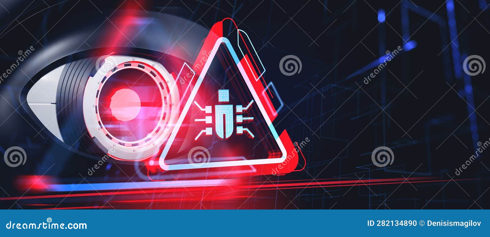 Big Robot Eye Detecting a Bug Virus in the System Stock Illustration ...