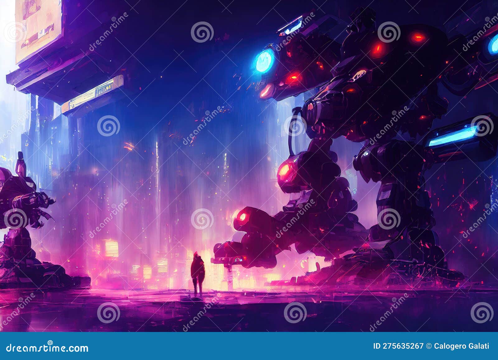 A Big Robot Station with a Single Tech Freak Man in Front, Ai Generated ...