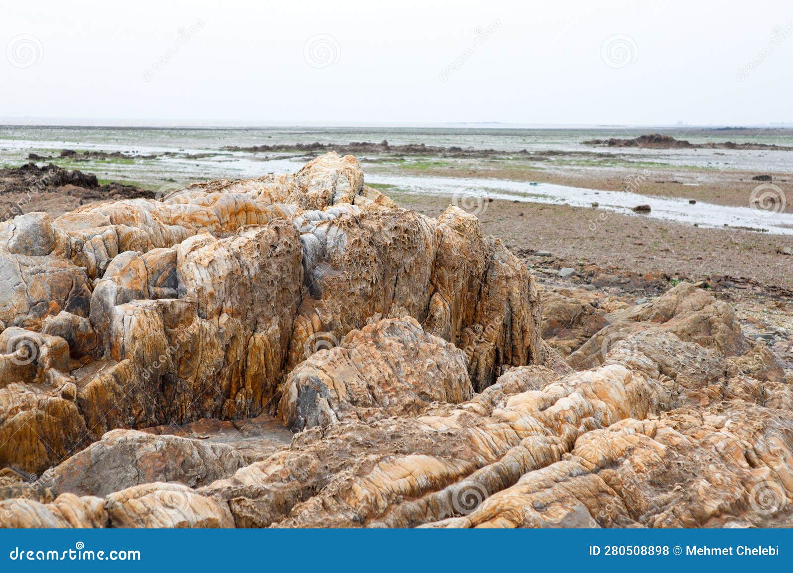 Big Rock on the Beach after Tide Time Stock Photo - Image of terrain ...