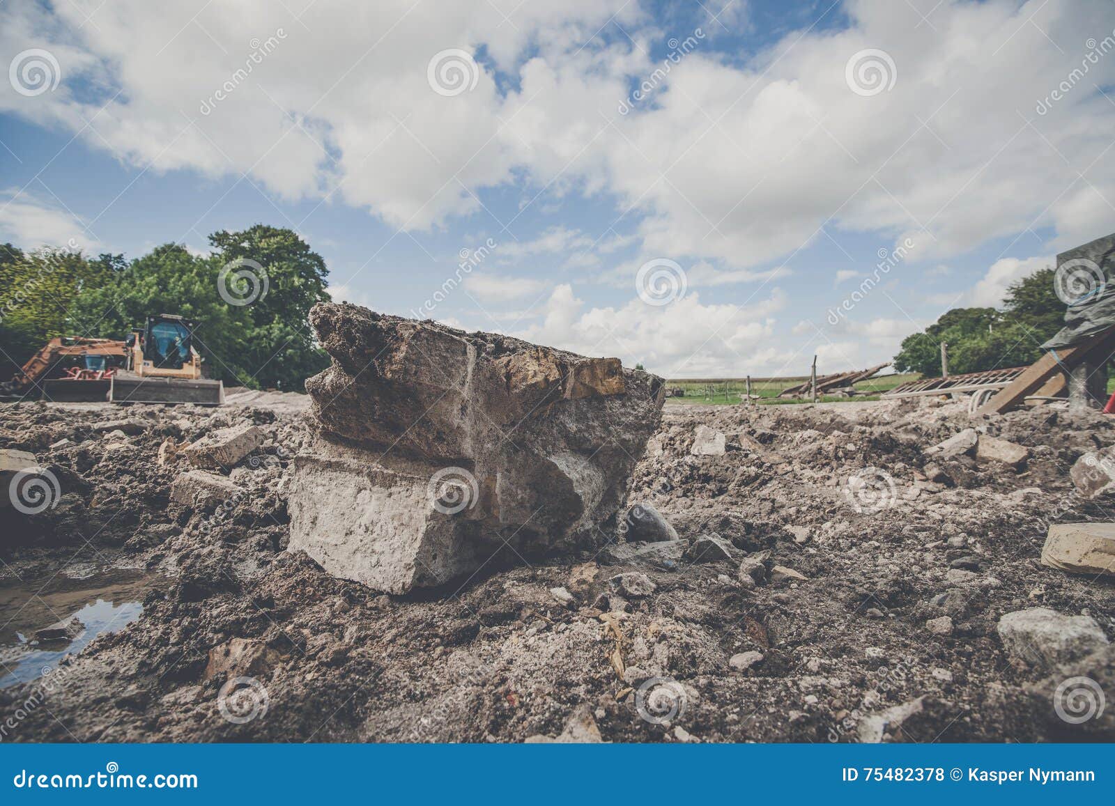 Big Rock at a Construction Site Stock Photo - Image of dirt, landscape ...