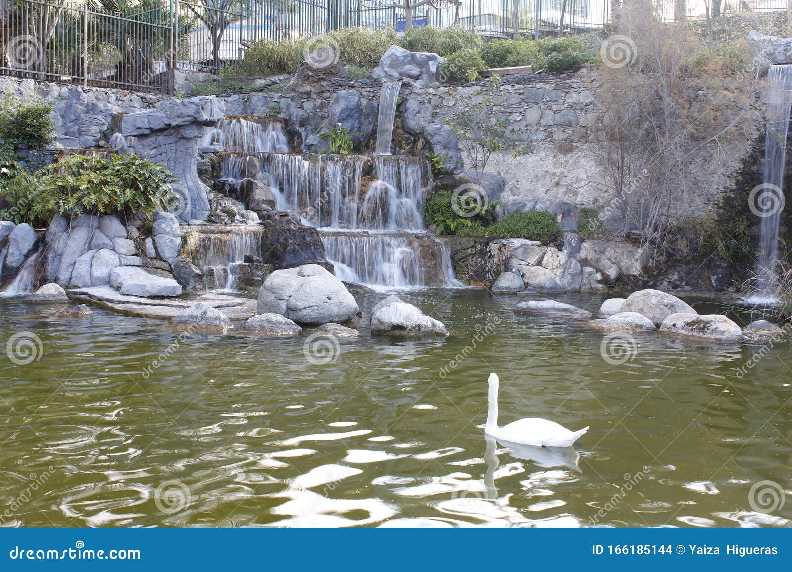 Big Rock Waterfall into Tropical Garden Stock Photo - Image of mountain ...