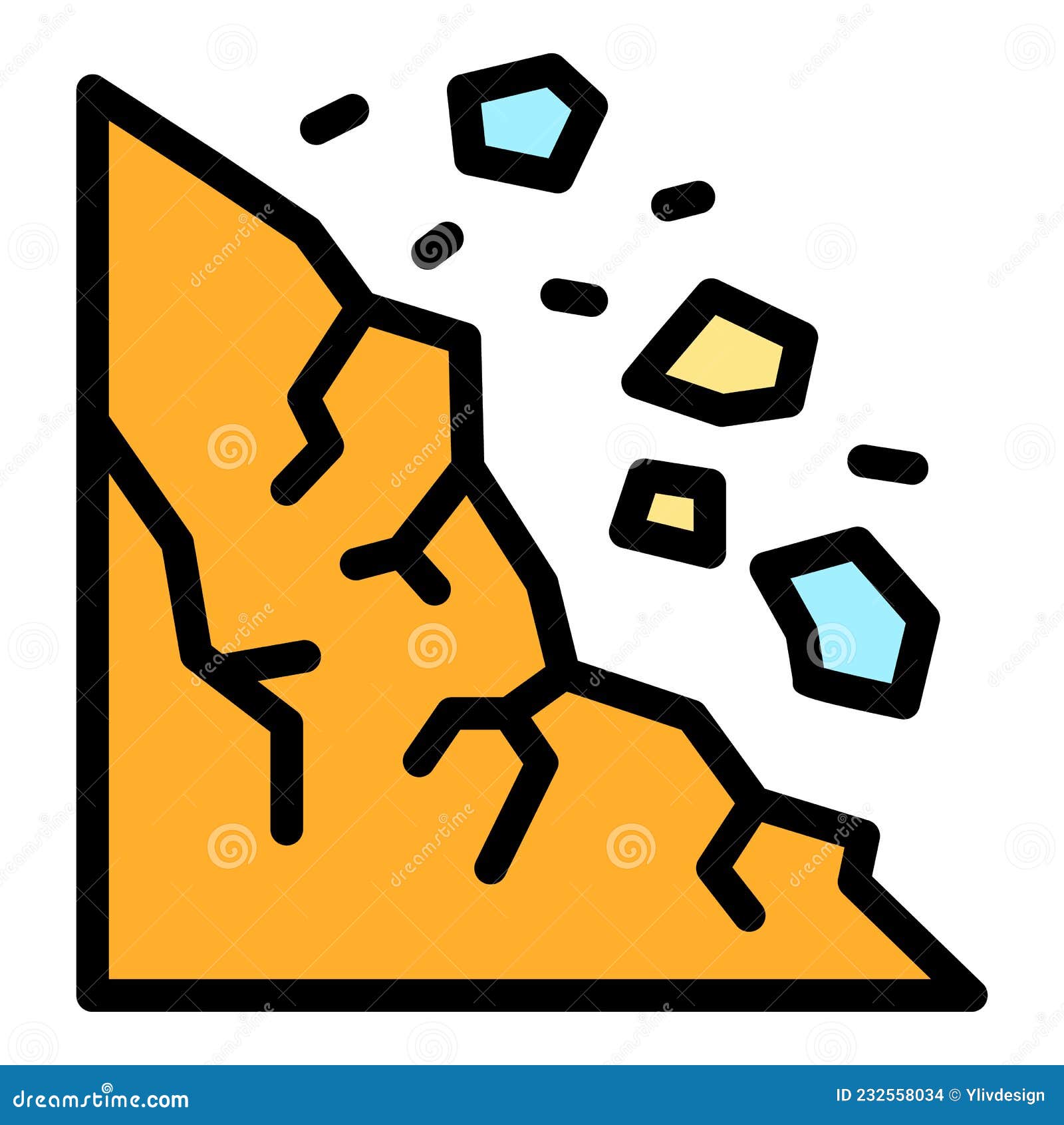 Attention Rockfall Or Stone Falling Caution Sign Warning Icon Vector ...