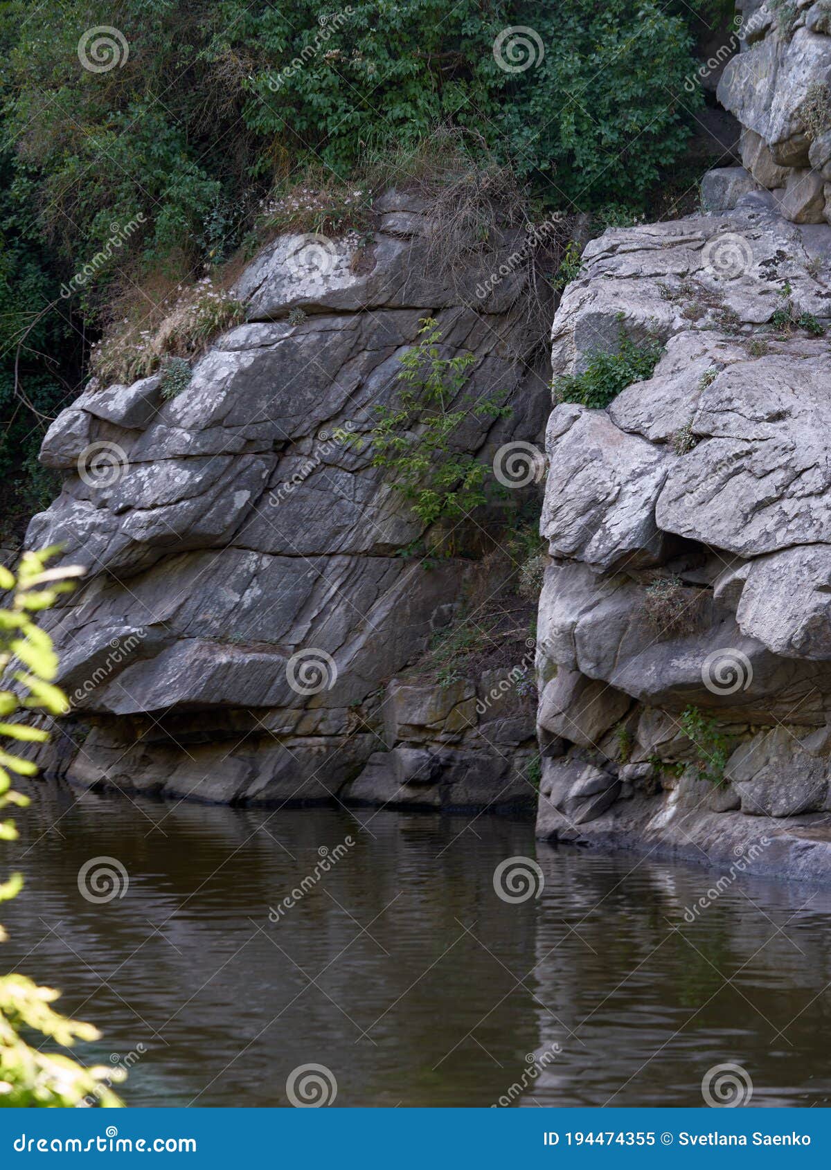 Big Rocks and Forest Behind Lake. Stock Image - Image of harmony ...