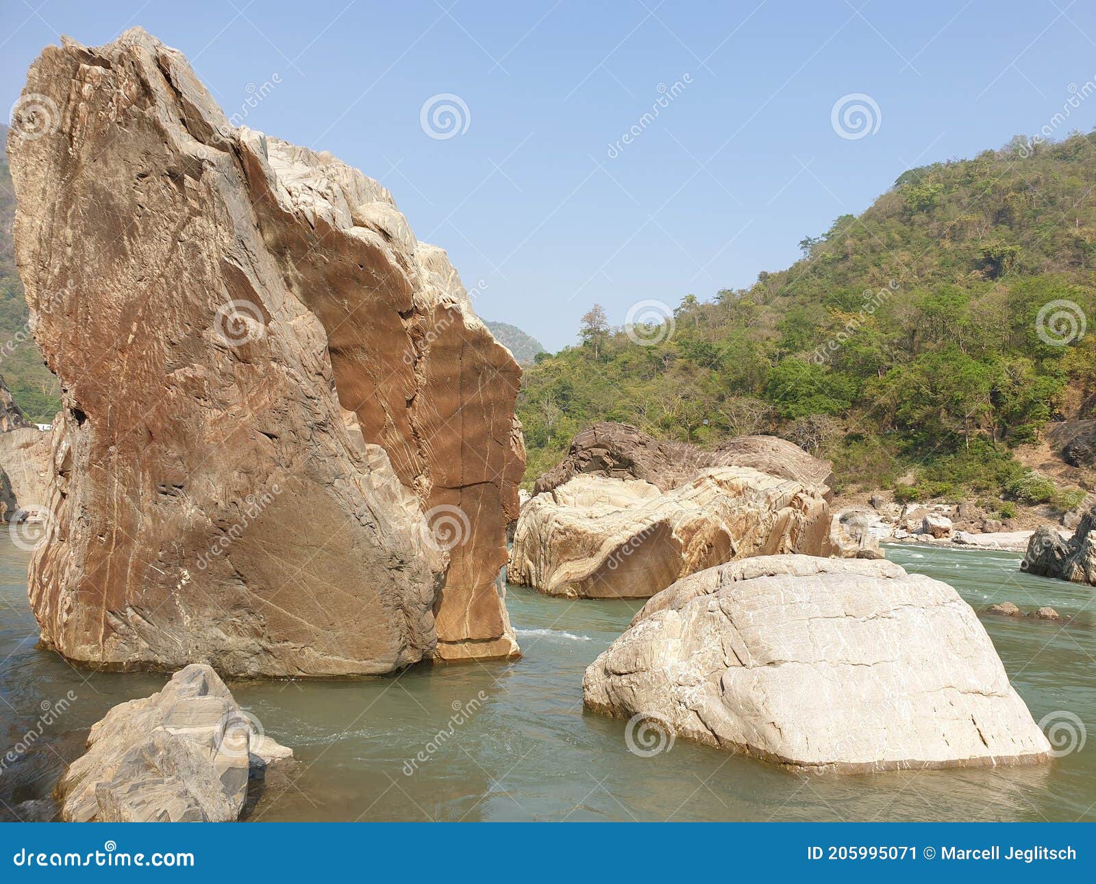 Big Rocks Inside the Ganges River Close To Rishikesh Stock Image ...