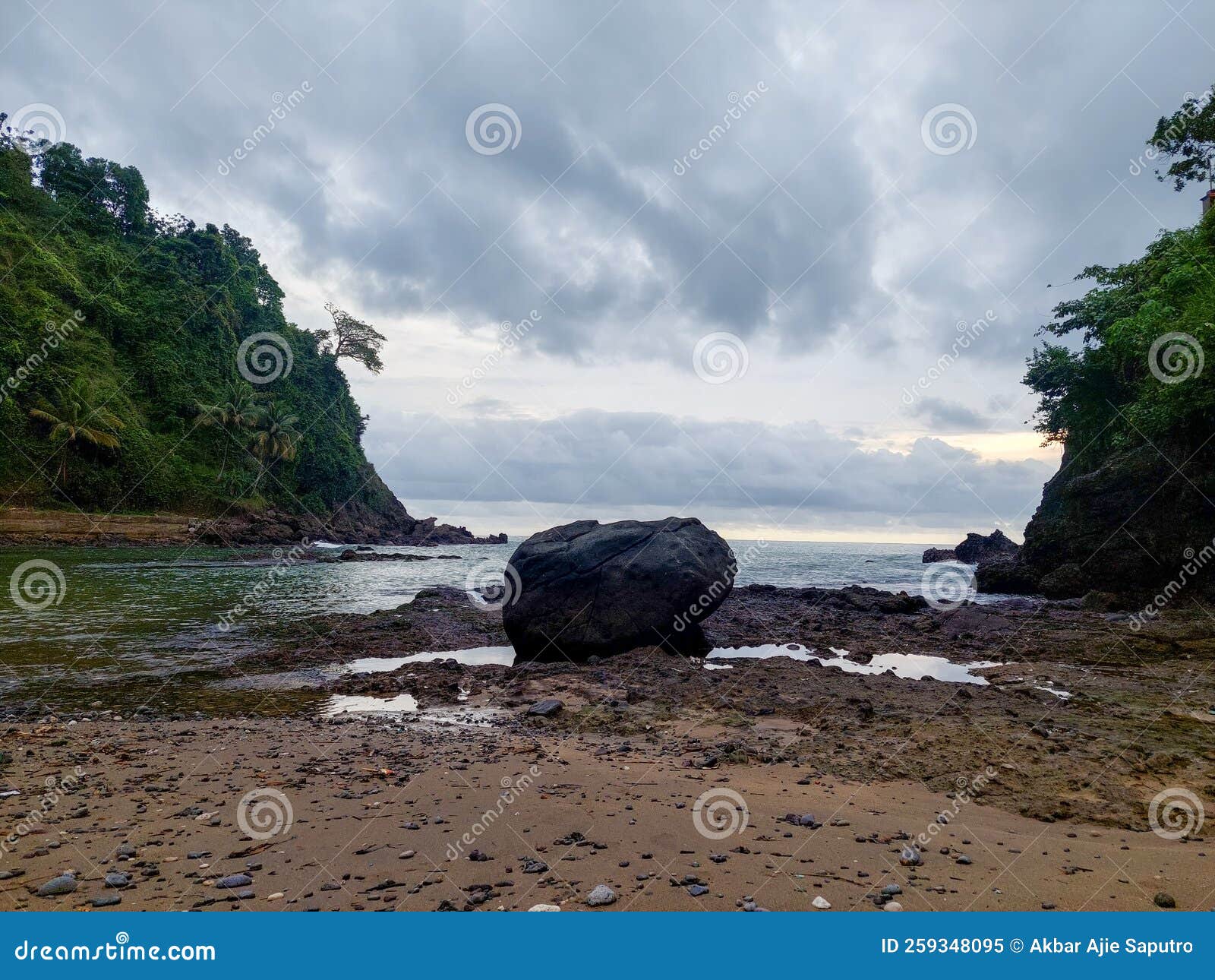 Big Rocky Sand Beach between Two Hills Stock Image - Image of rock ...