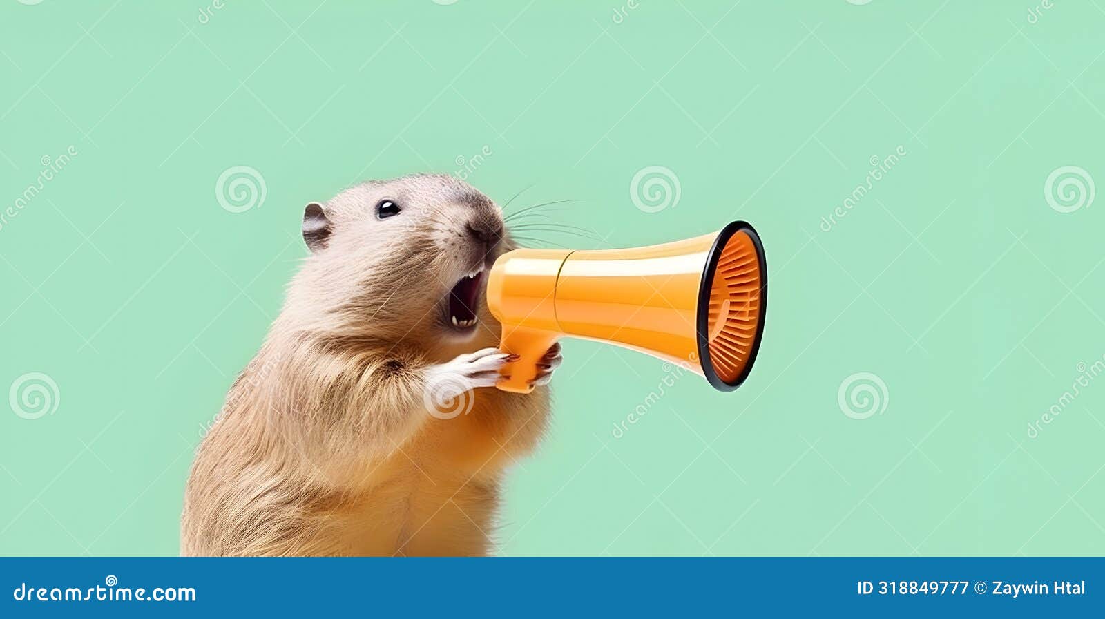 Big Rodent Announcing Using Hand Speaker. Notifying, Warning ...