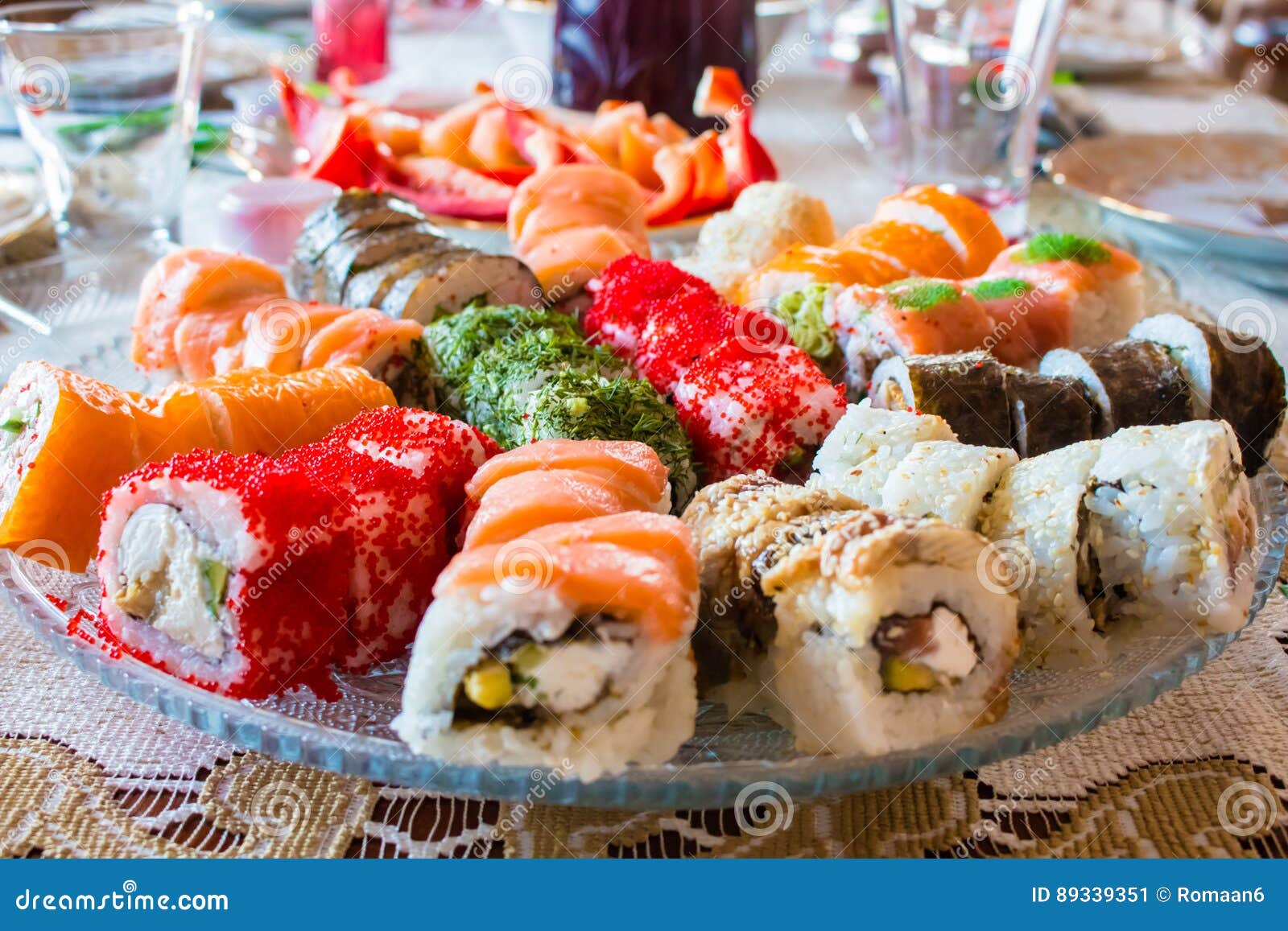 Big Roll Set on a Large Plate at Home Stock Image - Image of fresh ...