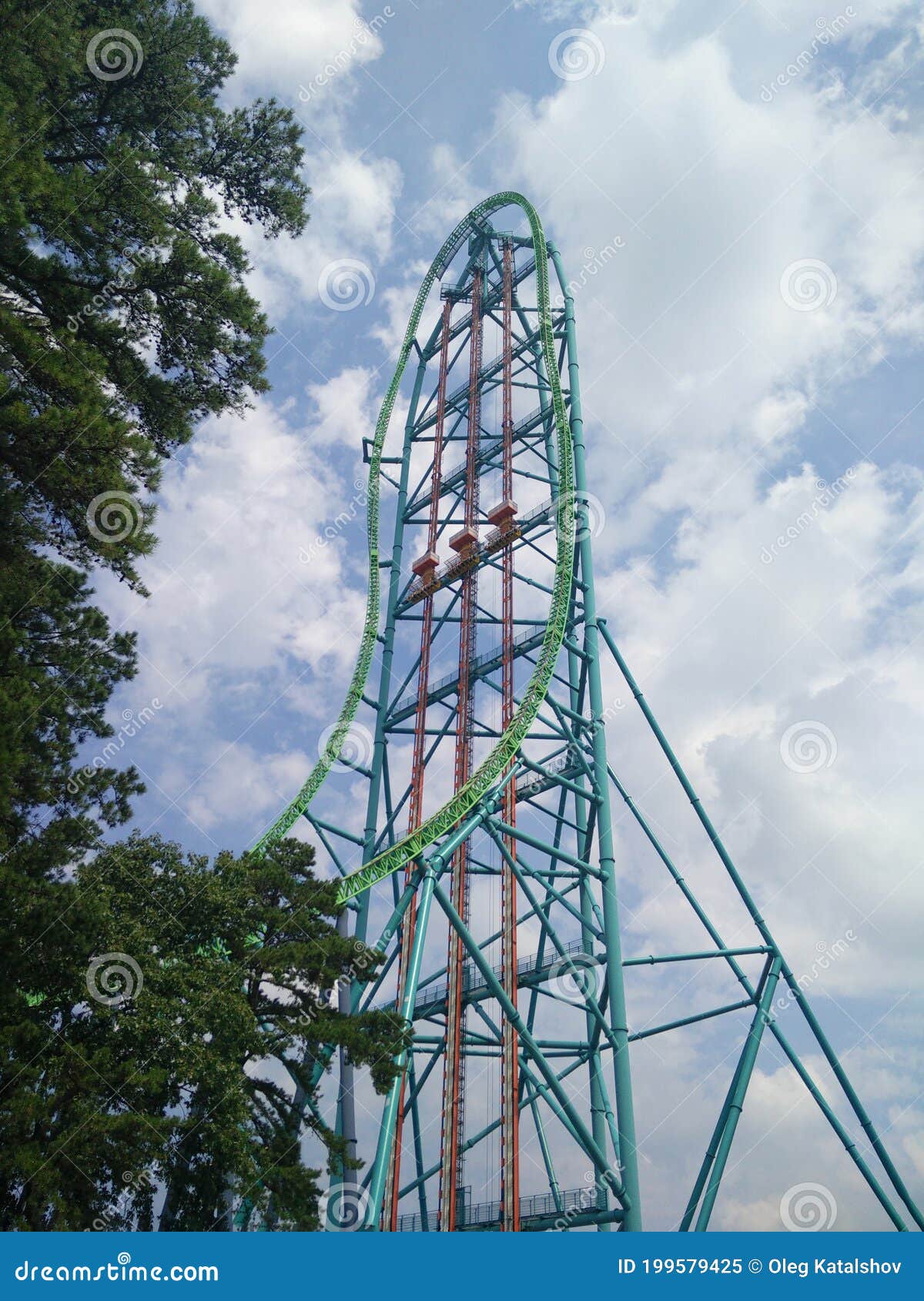 Big Roller Coaster in an Amusement Park. High- Speed Attraction on the ...