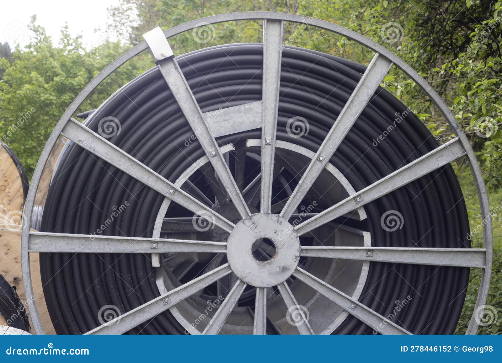 Big Rolls of Black Power Cable on Construction Site Close Up Stock ...