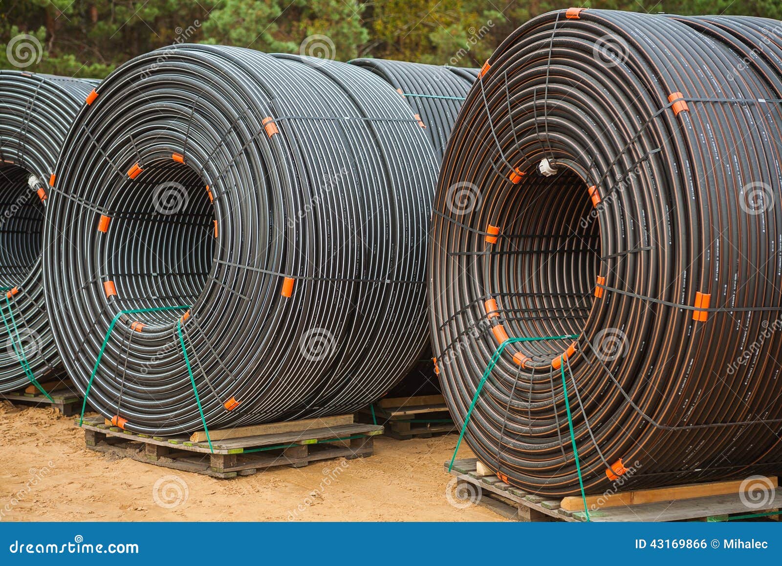 Big Rolls of Pipes on Construction Site in Forest Stock Photo - Image ...