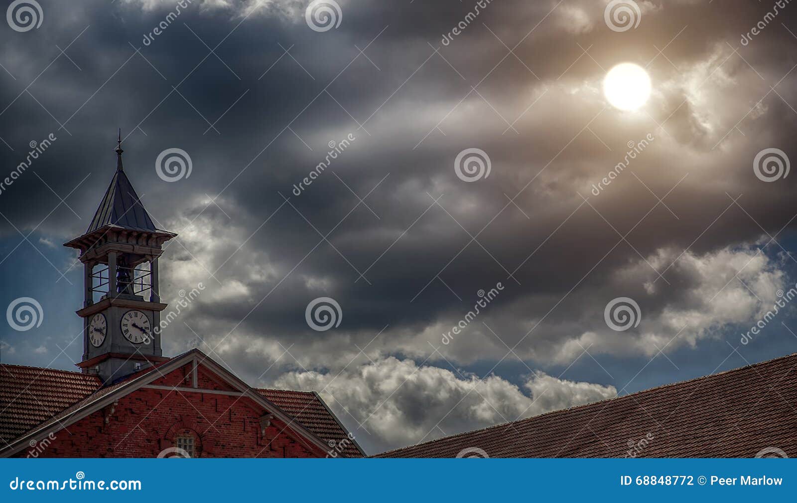 Big roof with clock tower stock photo. Image of glockenturm - 68848772