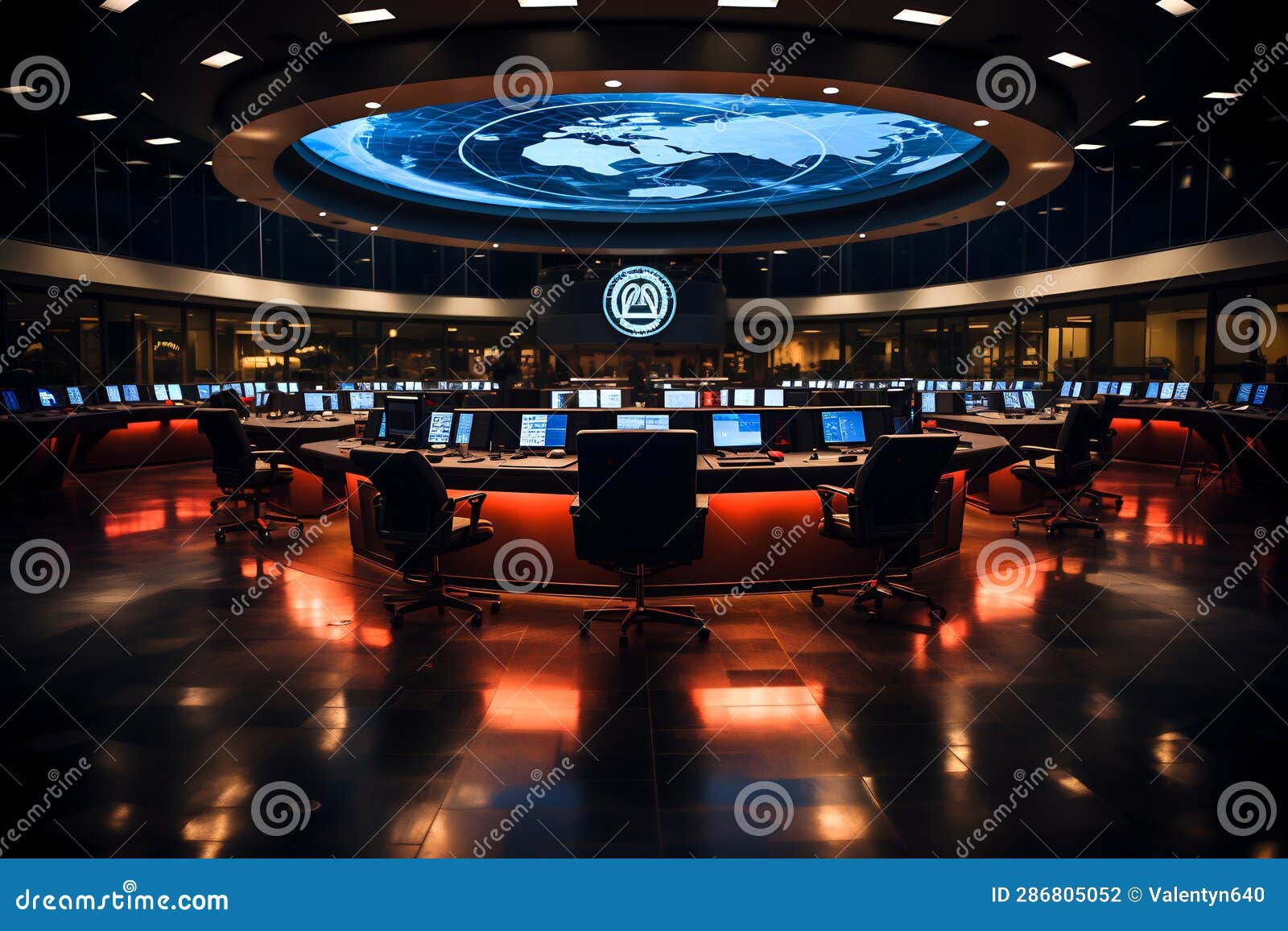 Big Room with Lot of Computers on the Desk. Generative AI Stock ...