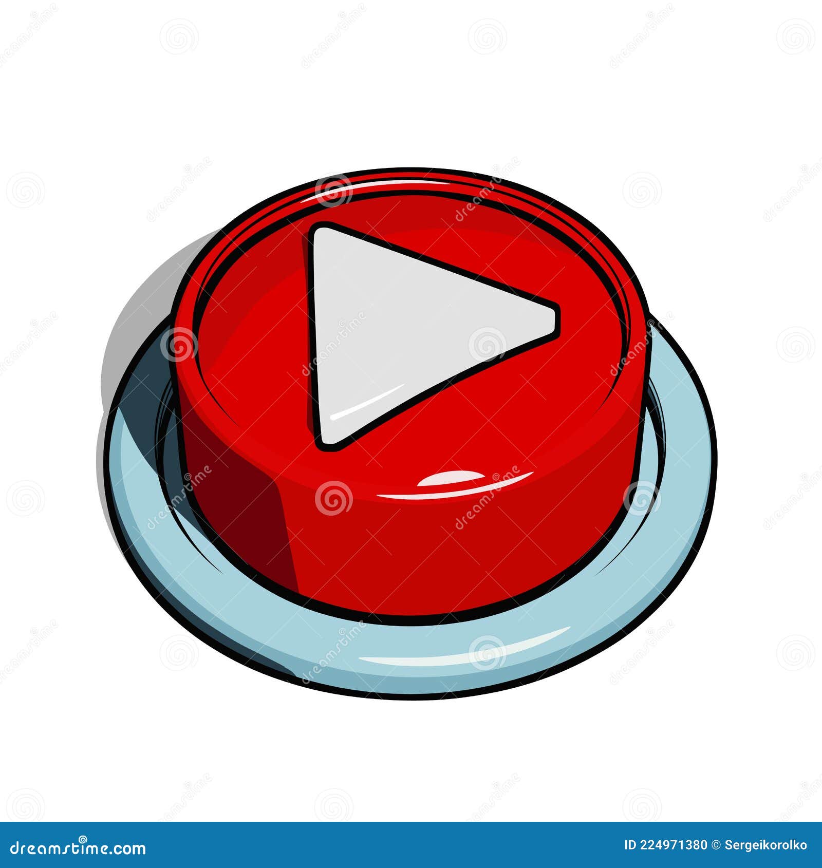 Big Round Red Play Button in Comic Cartoon Style Isolated on a White ...
