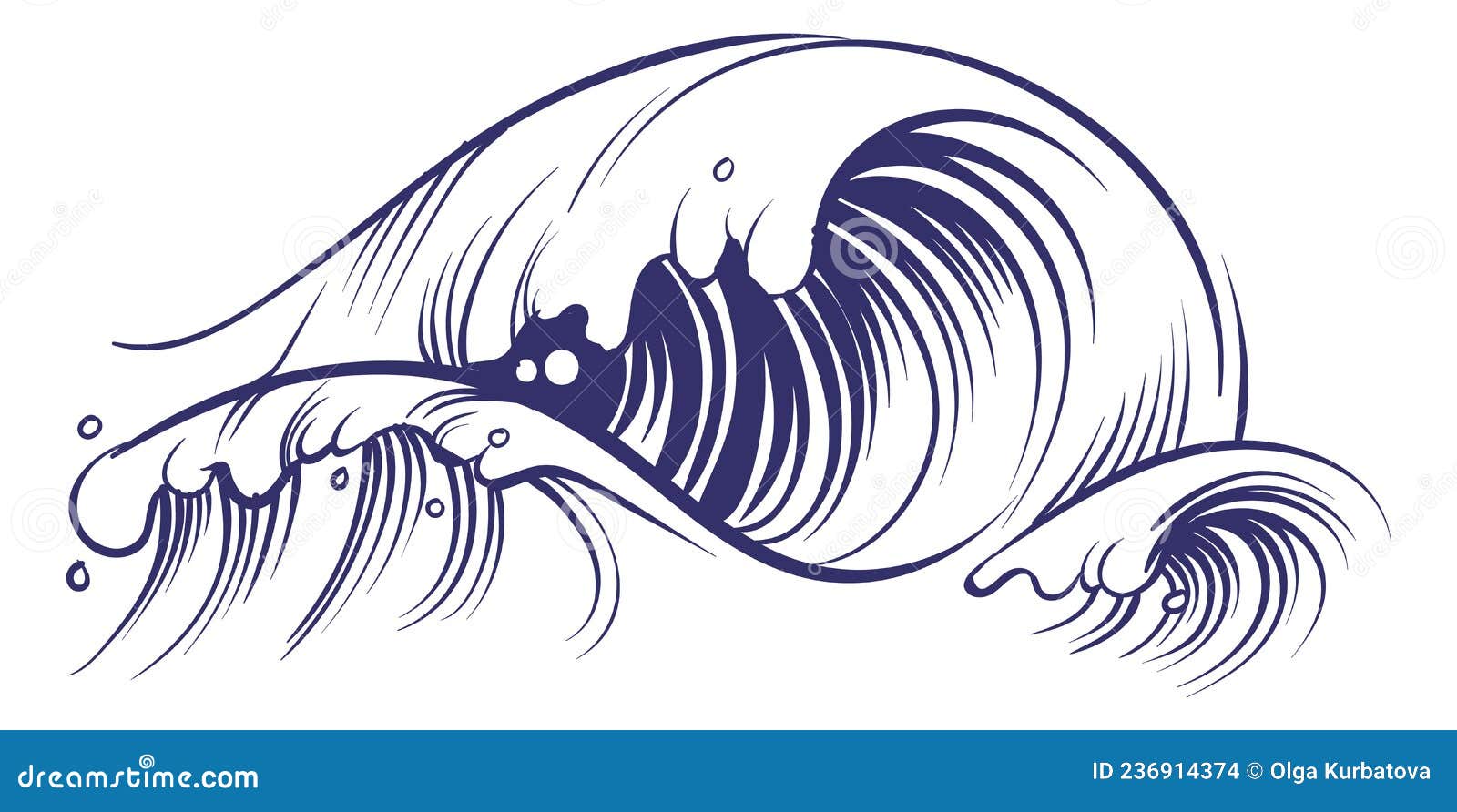 Rushing Wave. Ocean And Sea Waves. Ocean Surface Wave. Cartoon Vector ...