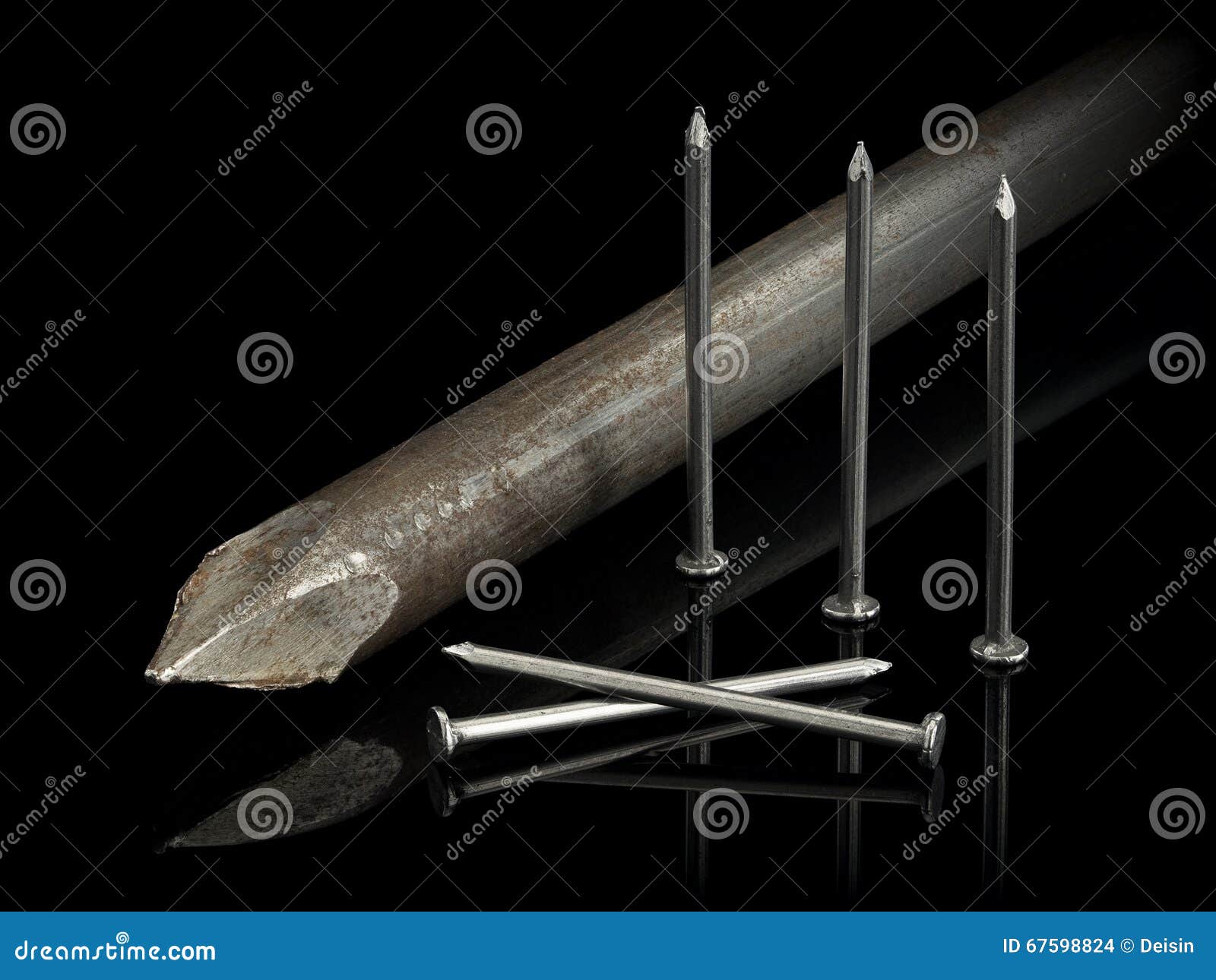 Big Rusty Nail and Group of Small Nails Stock Photo - Image of group ...