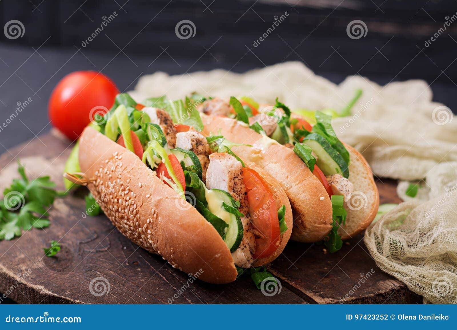 Big Sandwich with Chicken Breasts Stock Photo - Image of appetizer ...