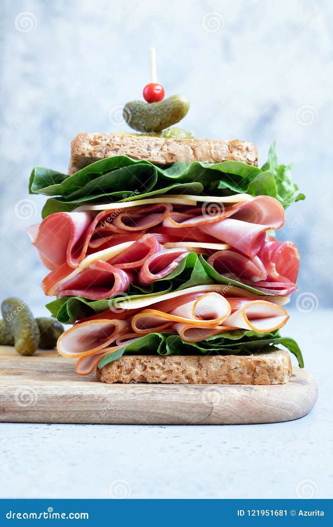 Big Sandwich with Ham, Deli Meat and Vegetables Stock Image - Image of ...