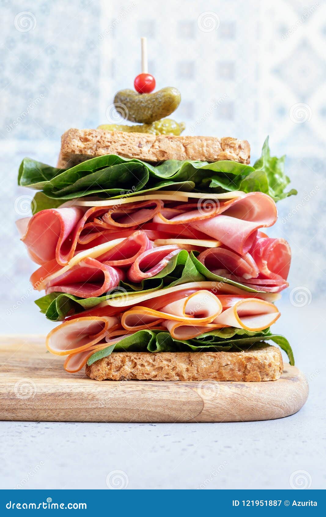 Big Sandwich with Ham, Deli Meat and Vegetables Stock Image - Image of ...
