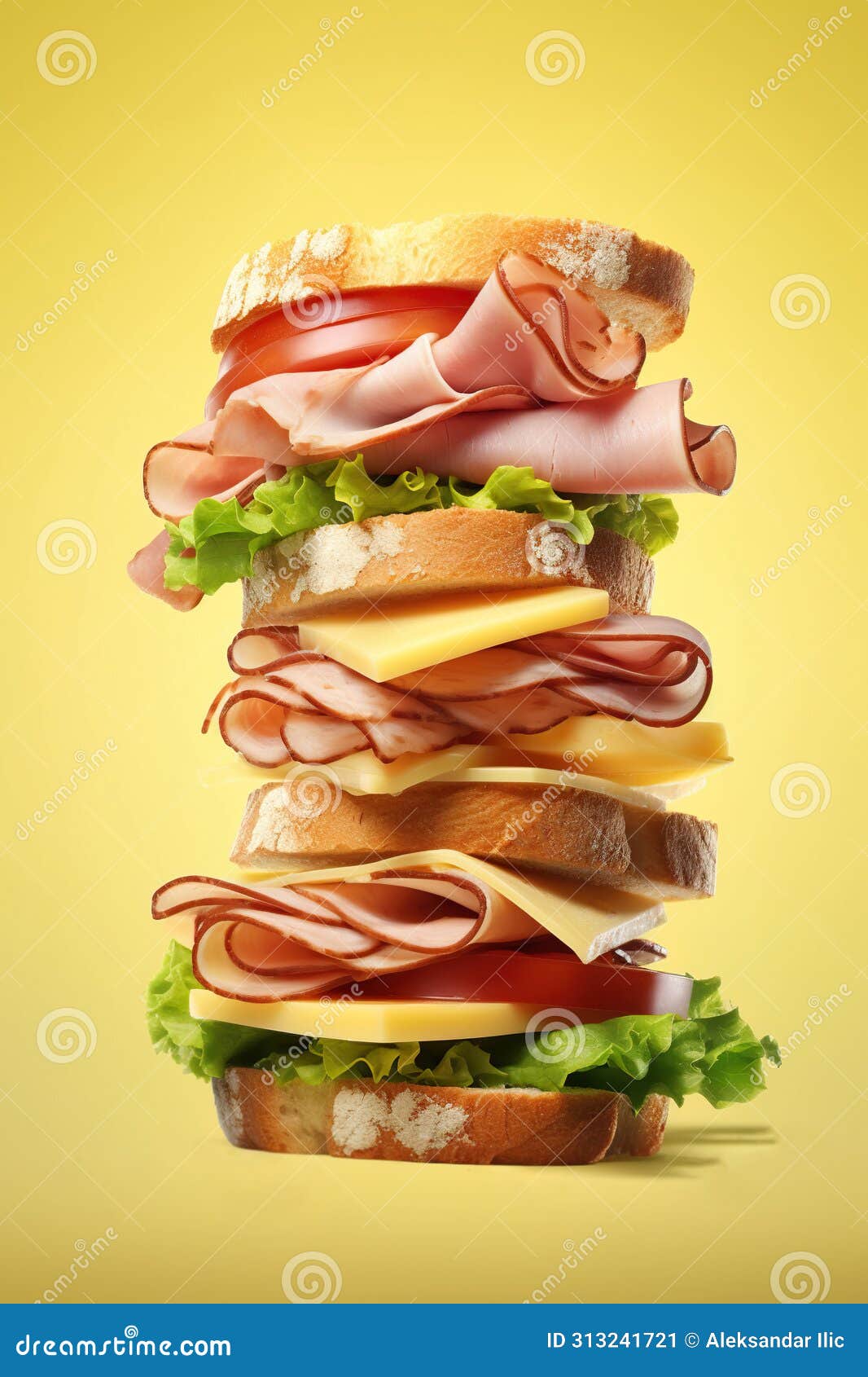 Big Sandwich Stack with Ham, Lettuce, Tomato and Cheese on Vibrant ...