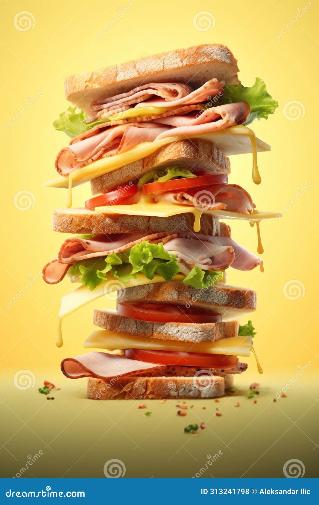 Big Sandwich Stack with Ham, Lettuce, Tomato and Cheese on Vibrant ...