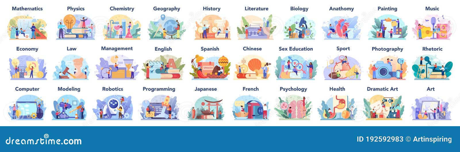 Big School Subject or Educational Class Set. Student Studying Social ...