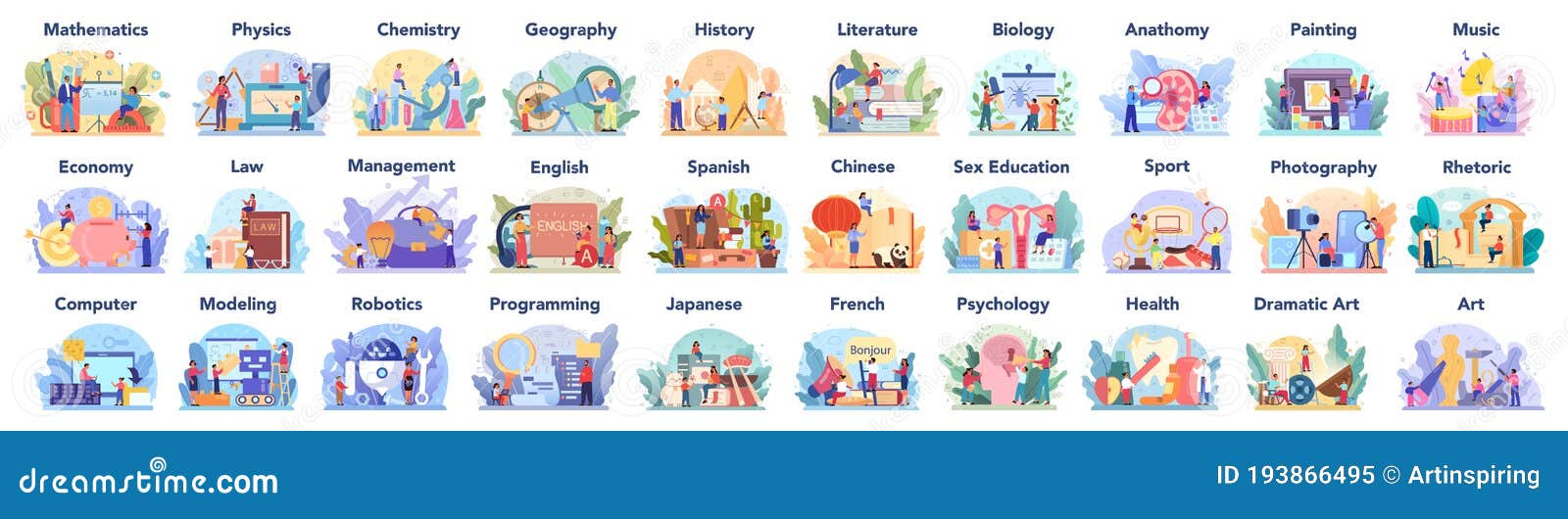 Big School Subject or Educational Class Set. Student Studying Social ...