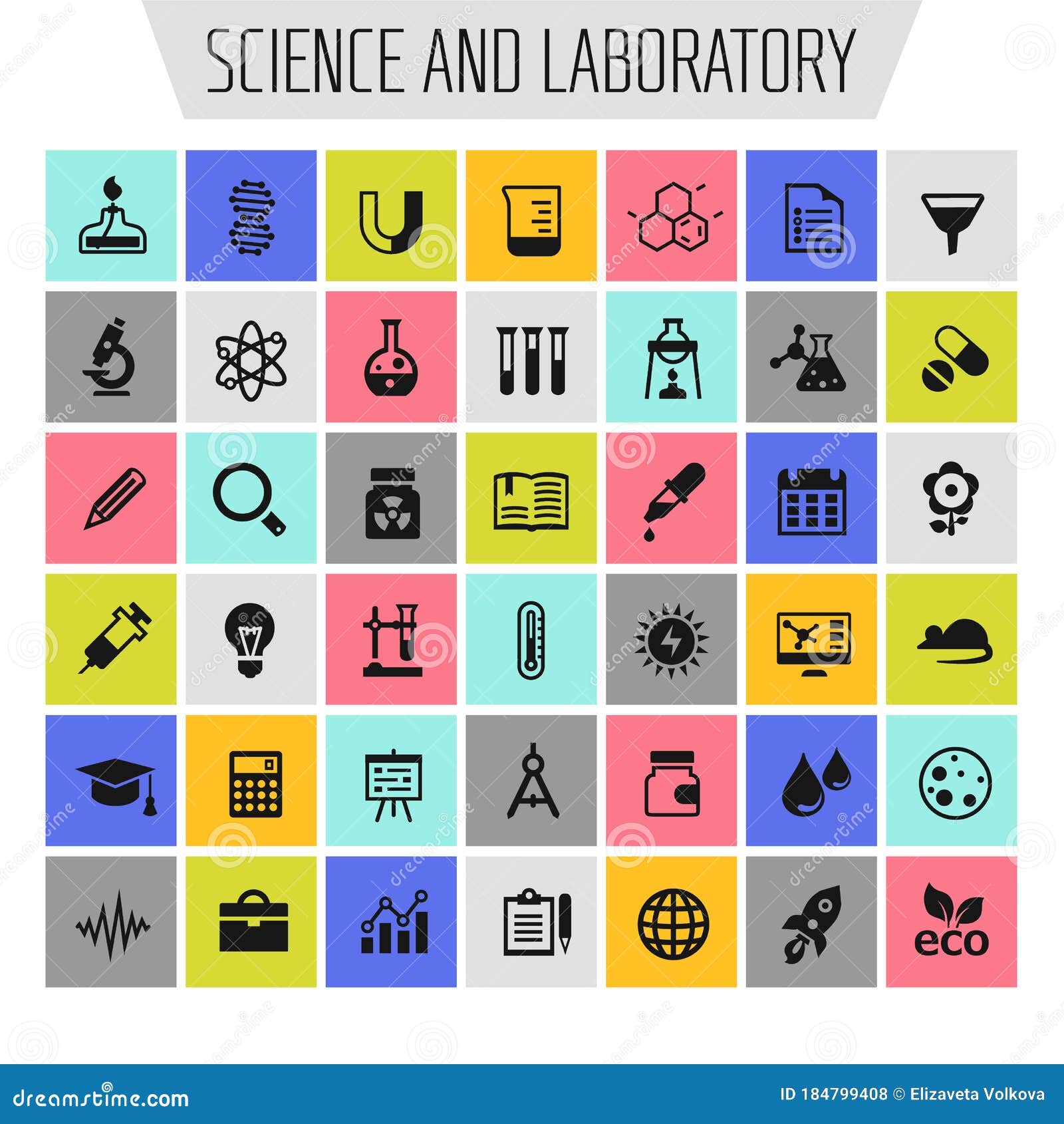 Big Science Icon Set, Trendy Flat Icons Stock Vector - Illustration of ...