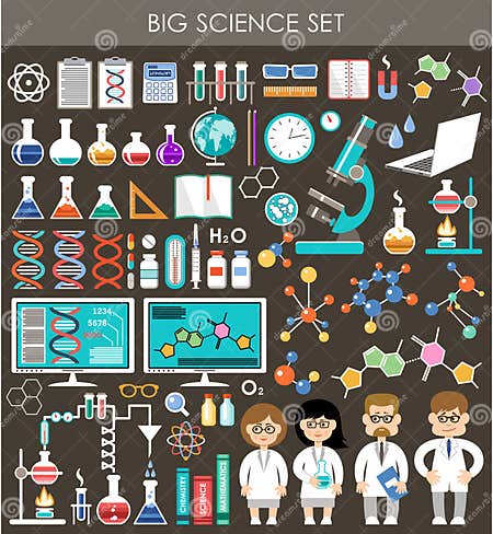 Big Science Set. Infographics Stock Vector - Illustration of flat ...