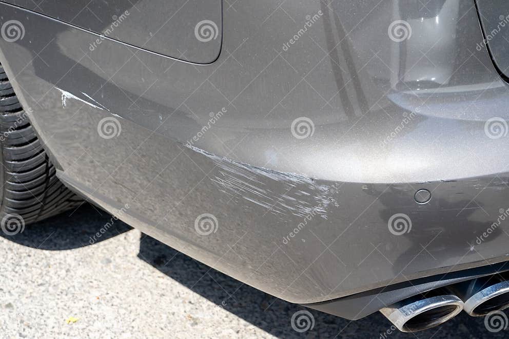 Big scratch on the bumper stock photo. Image of collision - 286514016