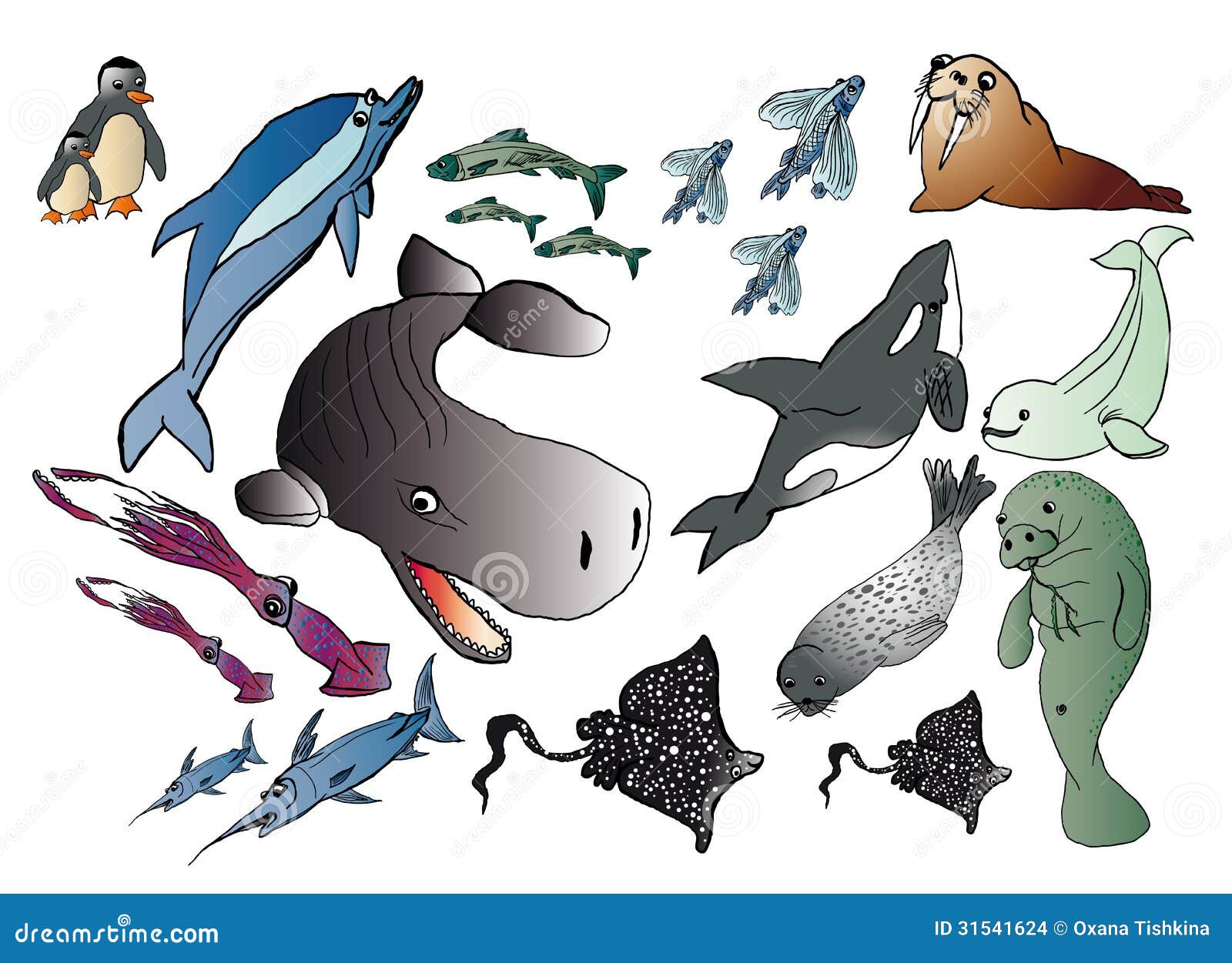 Big sea animals kit stock vector. Illustration of deco - 31541624