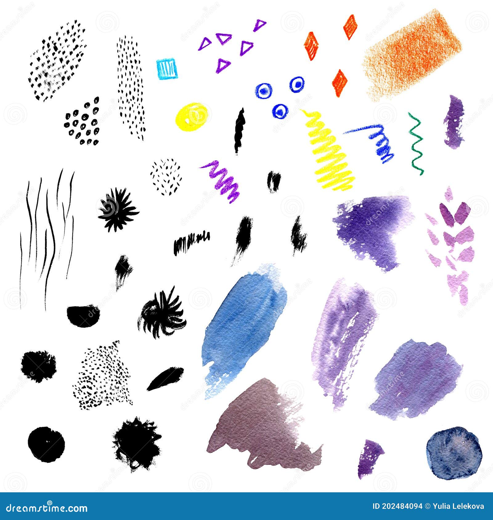 Big Set of Abstract Elements in Different Hand Drawn Techniques ...