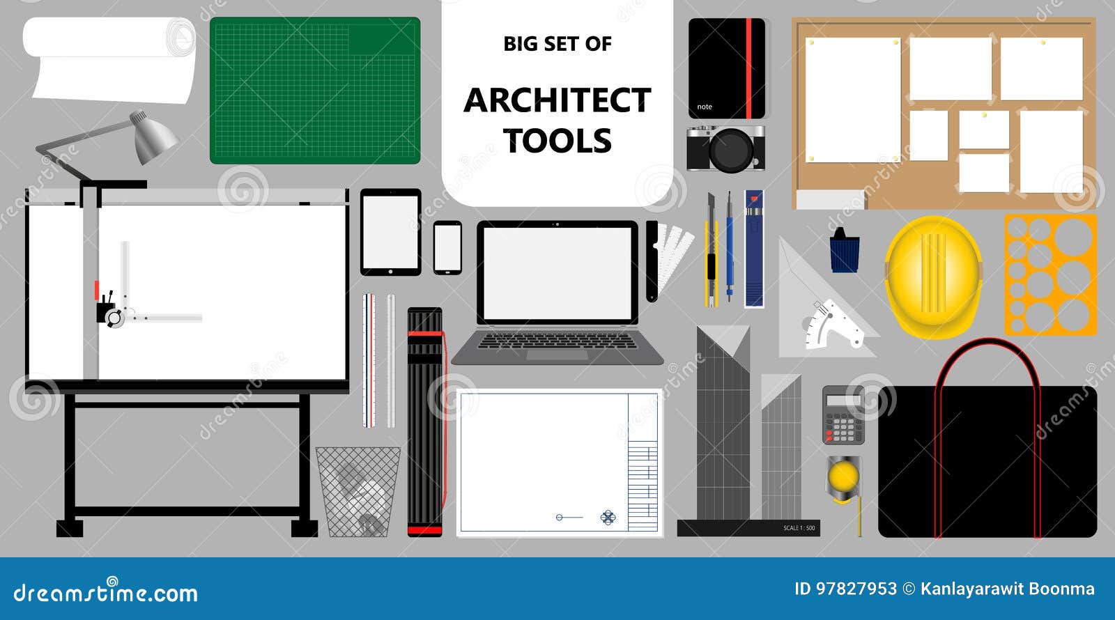Big Set of Architect Tools. Working & Design Stuff. Vector Illustration ...