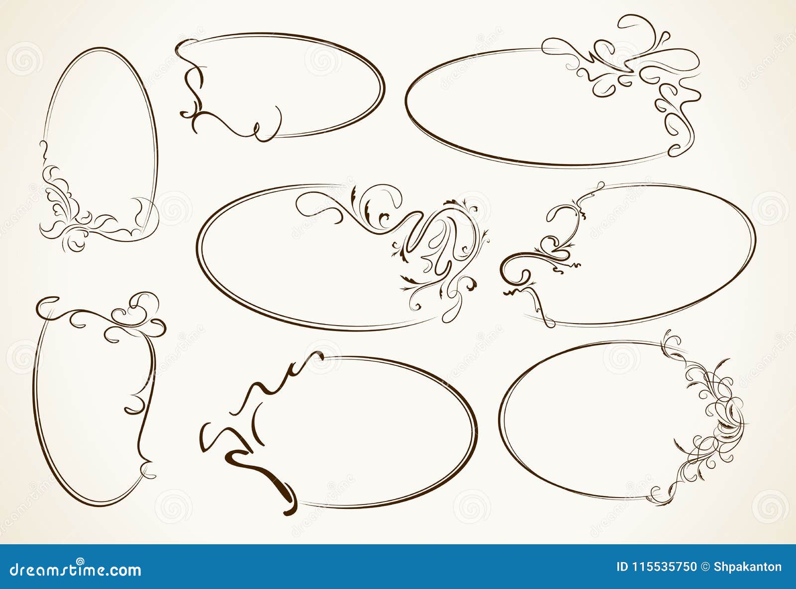 Big Set, Beautiful Collection of Oval Frames. Vector Illustration Stock ...