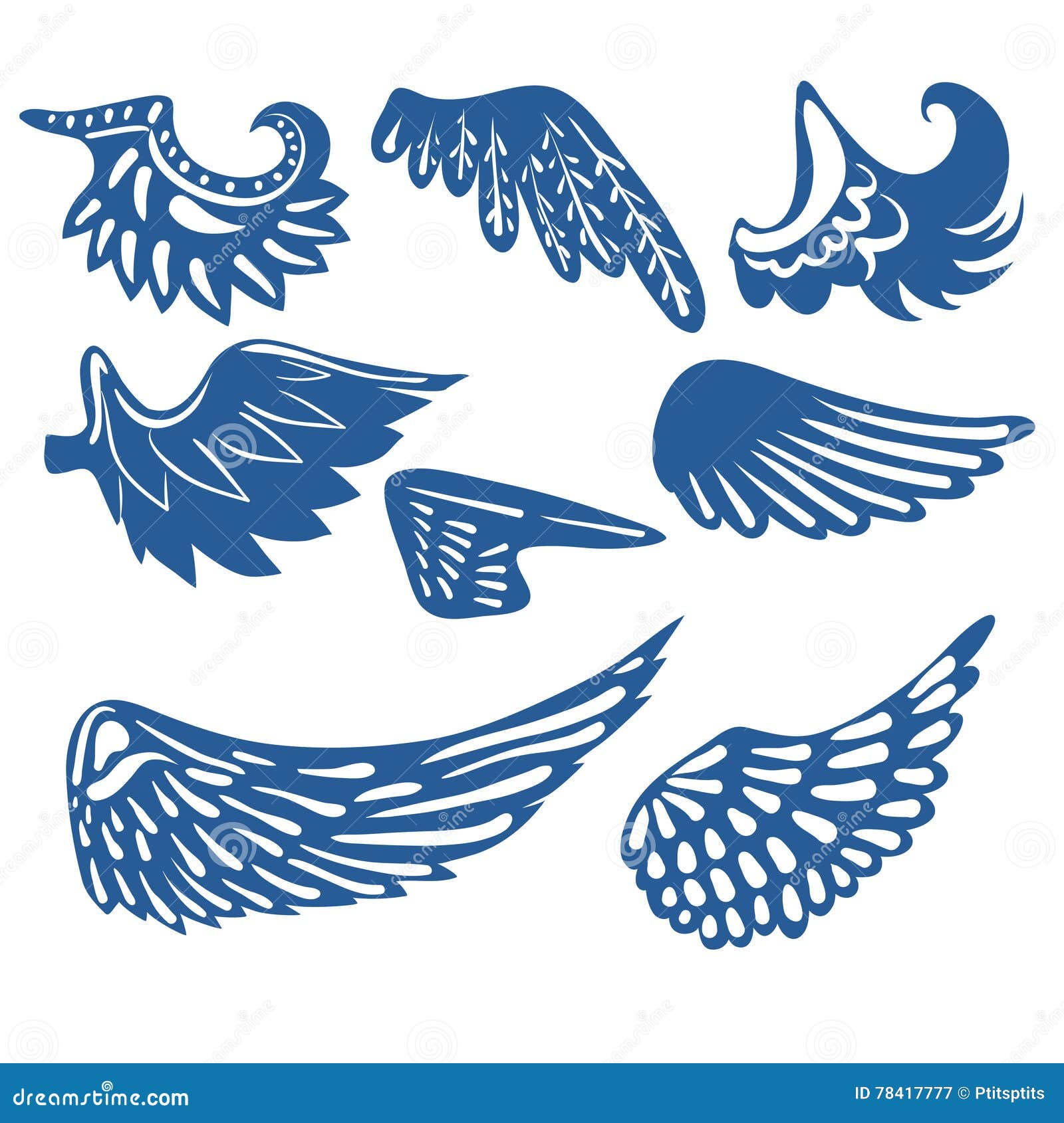 Big Set of Beautiful Contour of the Left Wings of an Angel Stock Vector ...