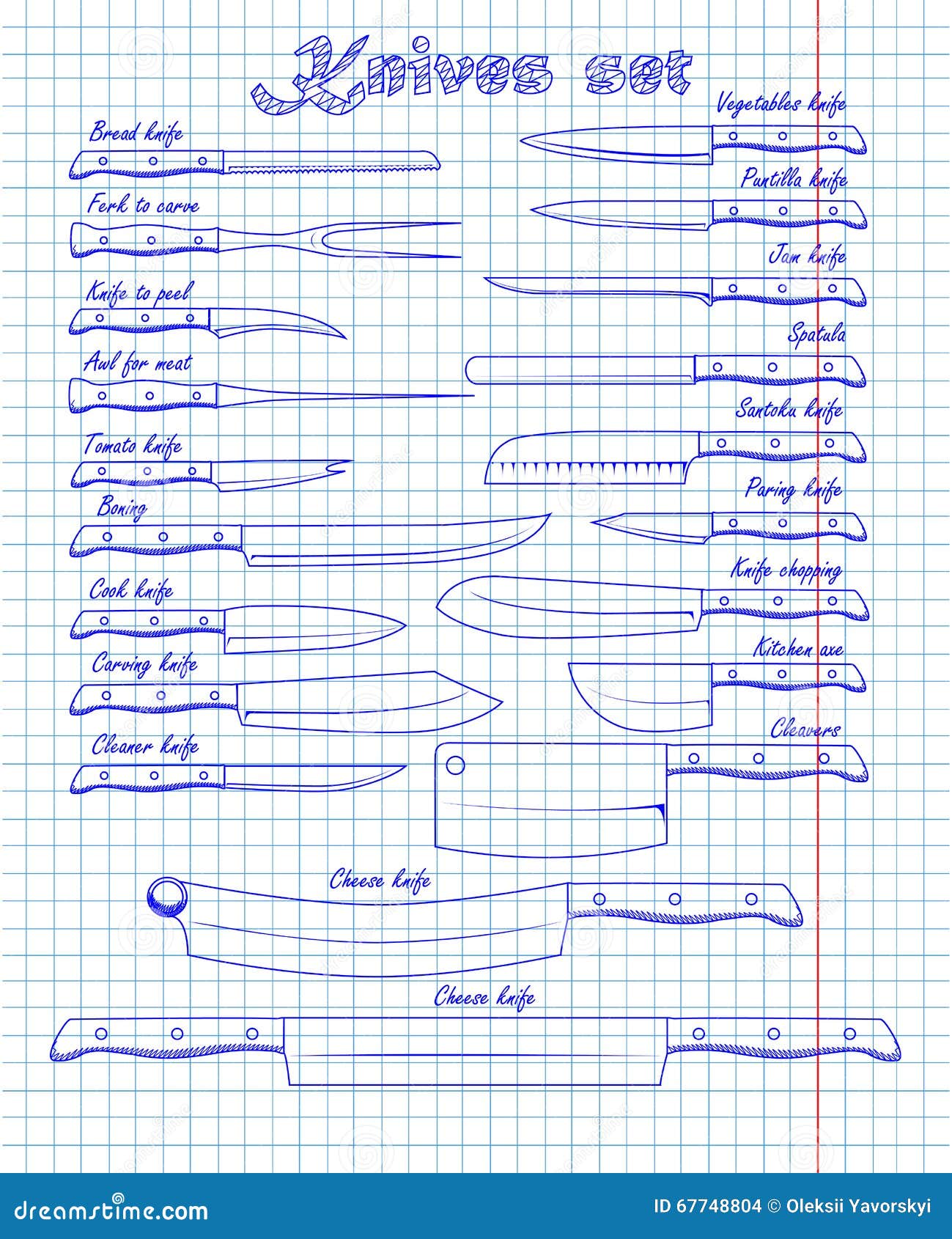 Big Set of Beautiful Kitchen Knives Stock Vector - Illustration of ...