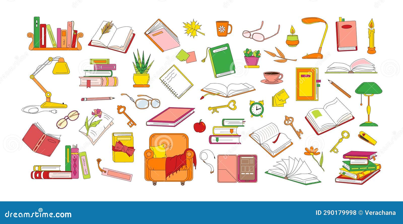 Big Set of Books and Reading Related Objects Stock Photo - Image of ...